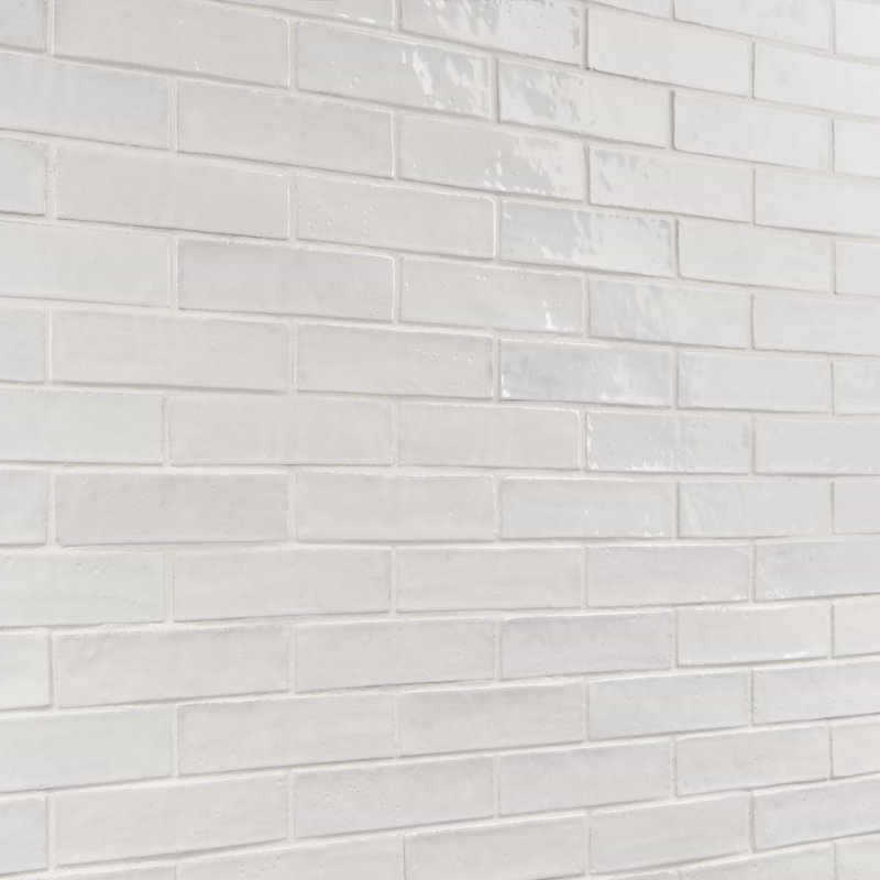 TileBar Emery White 2X8 Handmade Crackled Glossy Terracotta Subway Tile ...