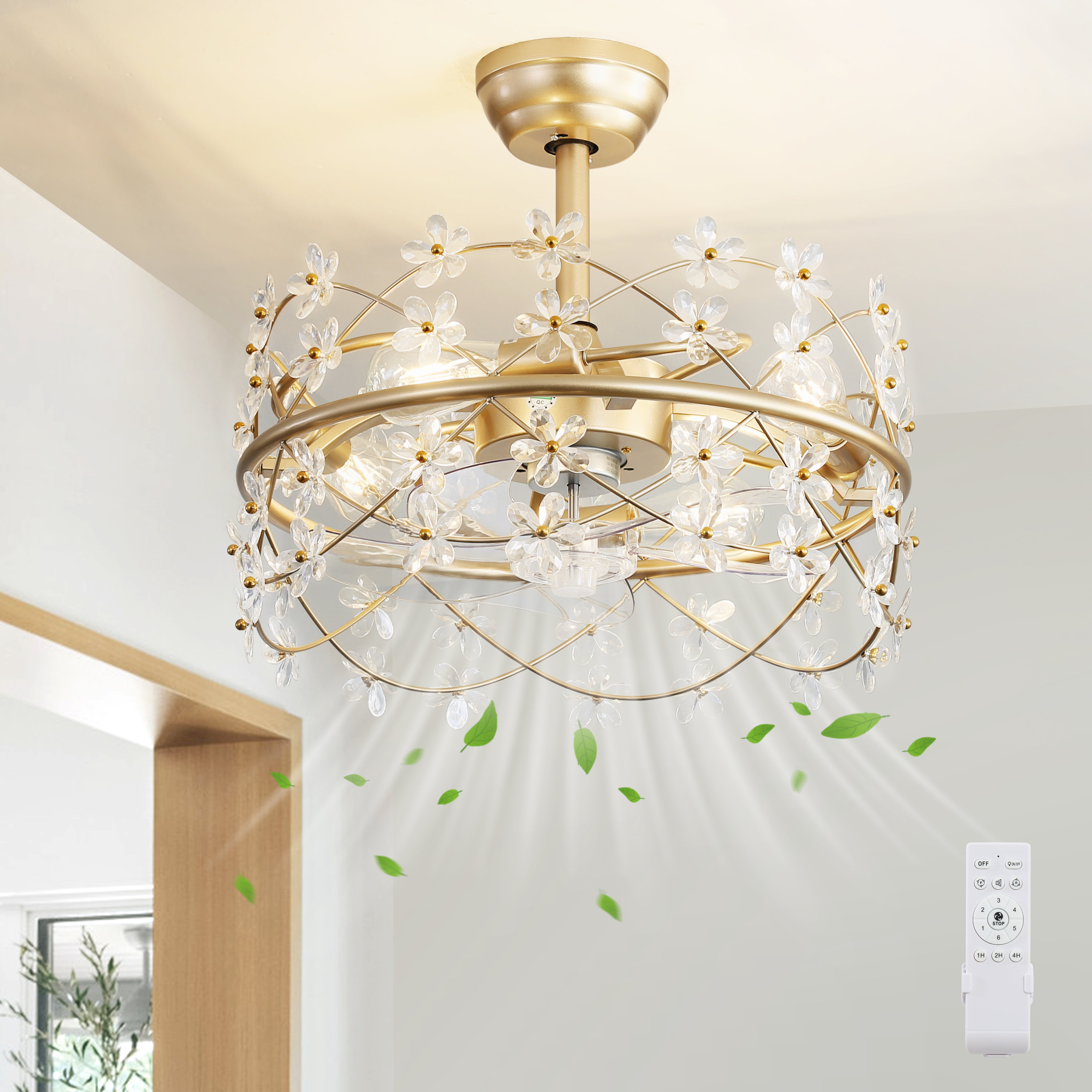 Mercer41 20" Modern Cage Ceiling Fan with Remote & Light Kit - 6-Speed ...