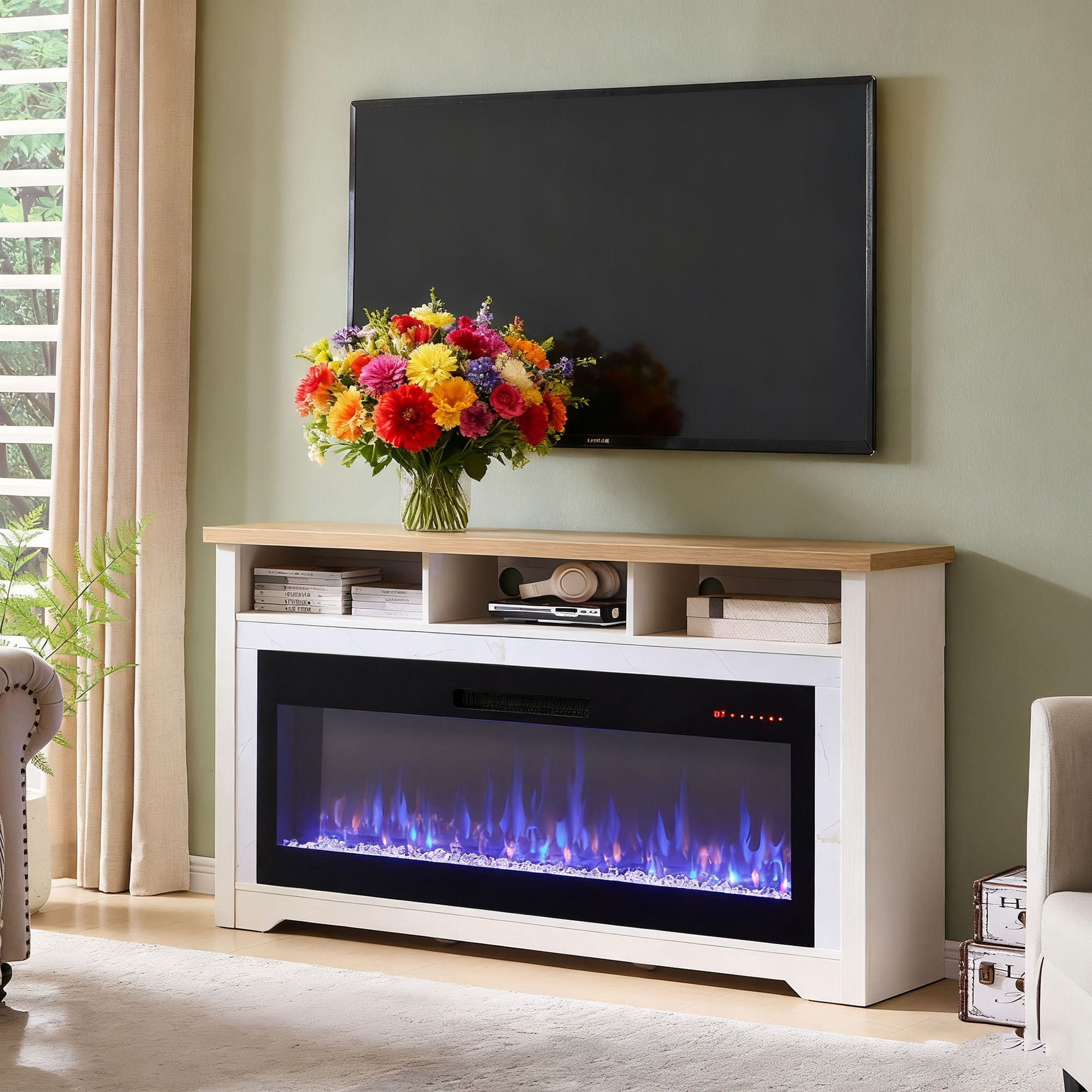 Symple Stuff 70 Inch Fireplace TV Stand For Tvs Up To 70" With 60"Smart ...