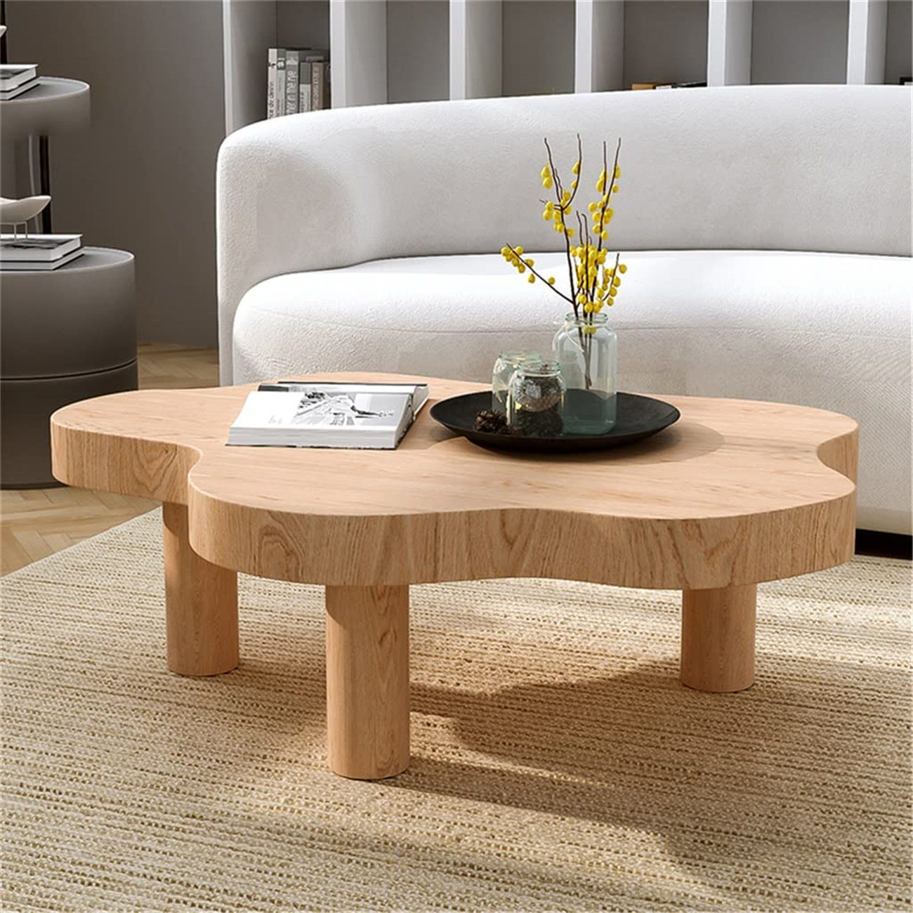 Latitude Run® Nordic light luxury three-legged solid wood cloud-shaped ...