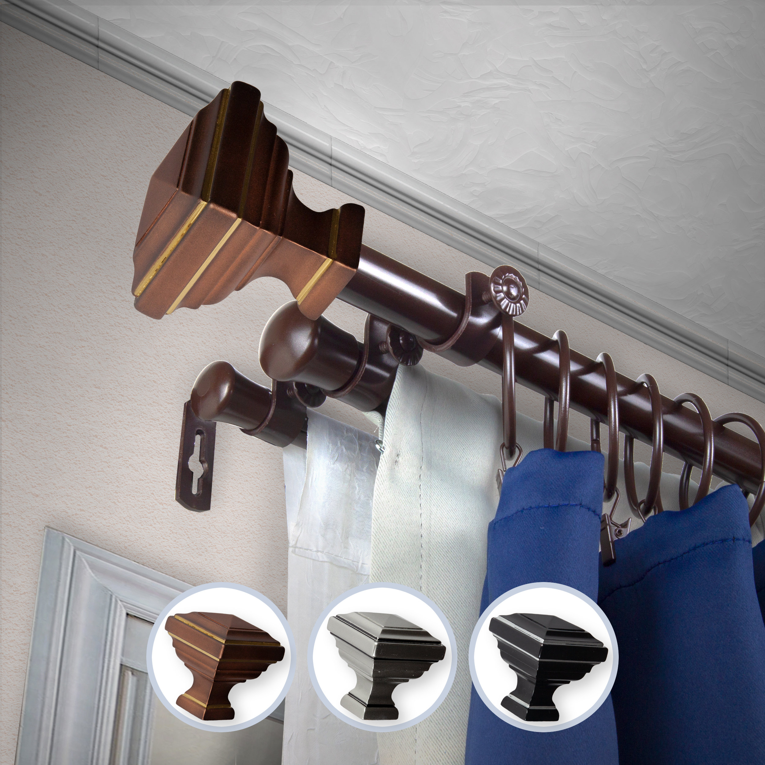 Wildon Home® Alfreeda 13/16" Triple Curtain Rod 28-48 Inch - Black ...