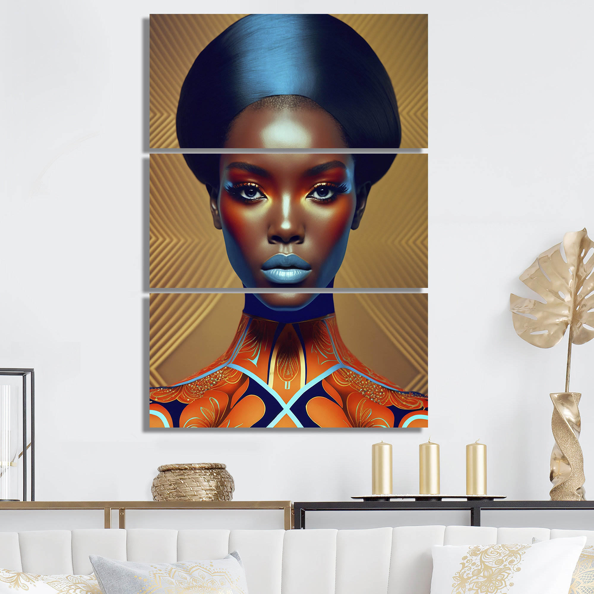 Dakota Fields Exquiste African Woman Design VII On Canvas 3 Pieces ...