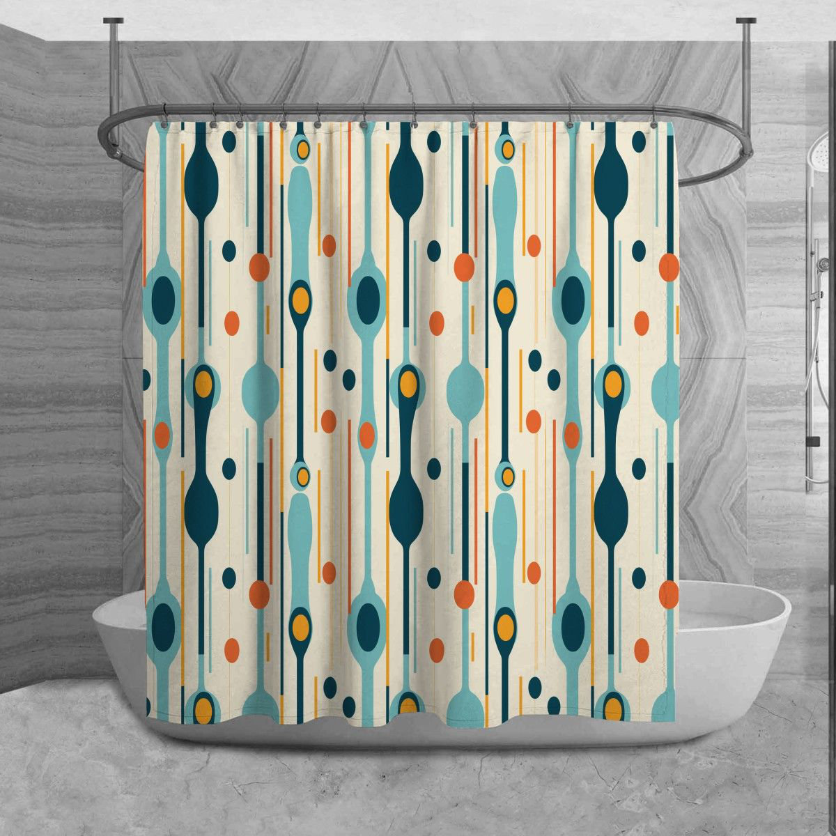 East Urban Home 1960S Shower Curtain Retro Bathroom Decor Blue ...