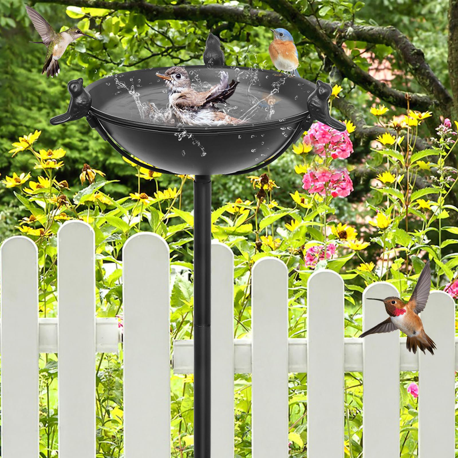 Lark Manor Outdoor Metal Bird Bath With Garden Stakes, Rustproof Cast ...