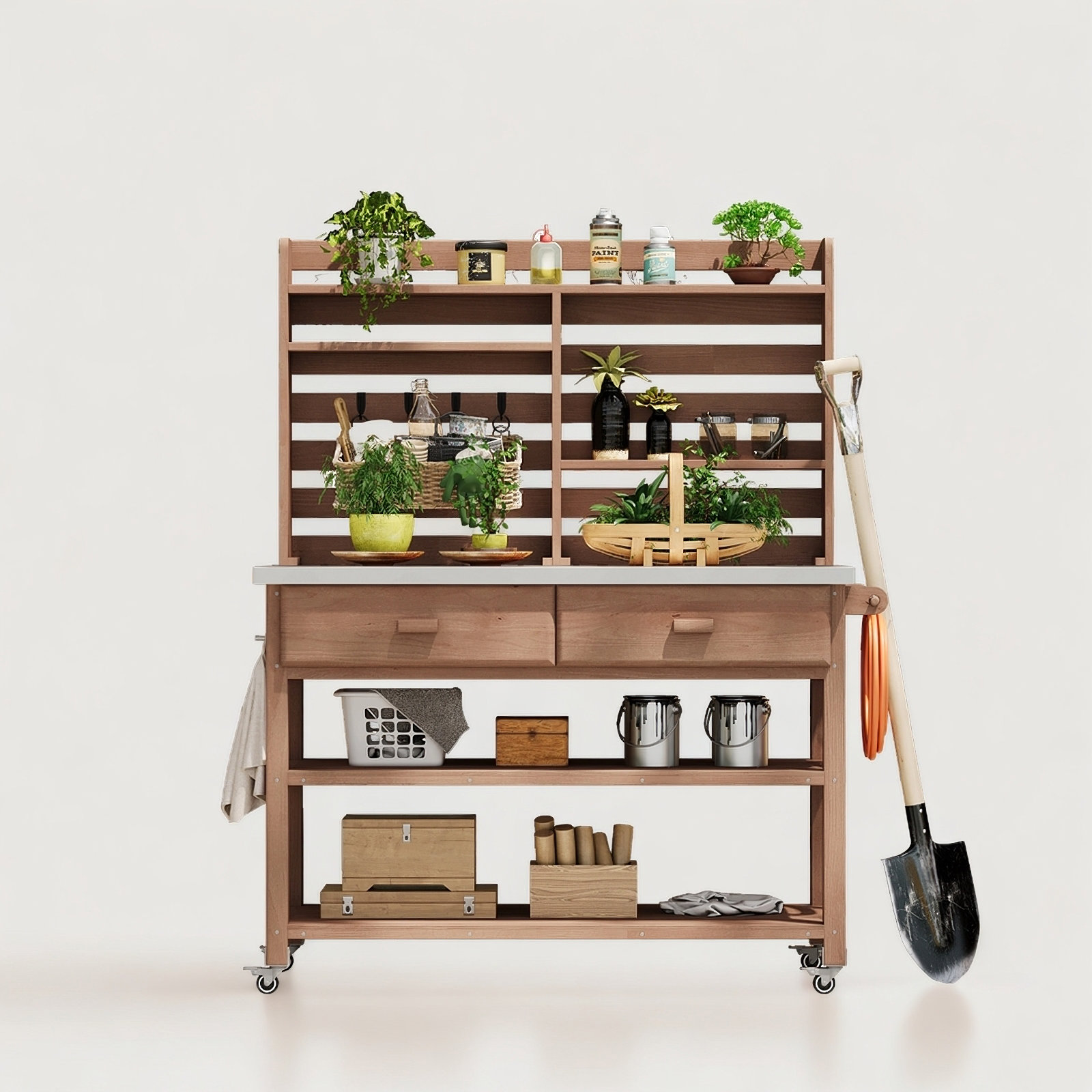 Rebrilliant Sylvara 64.9"H Outdoor Potting Bench Table With Stainless ...