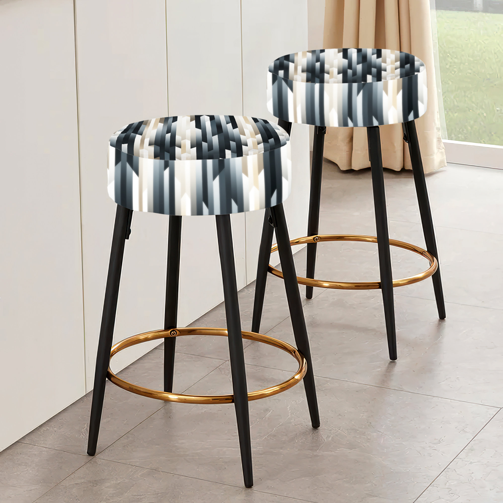 Design Art Nordic Contrast Ii - Striped Bar Stools Set Of 2 | Wayfair