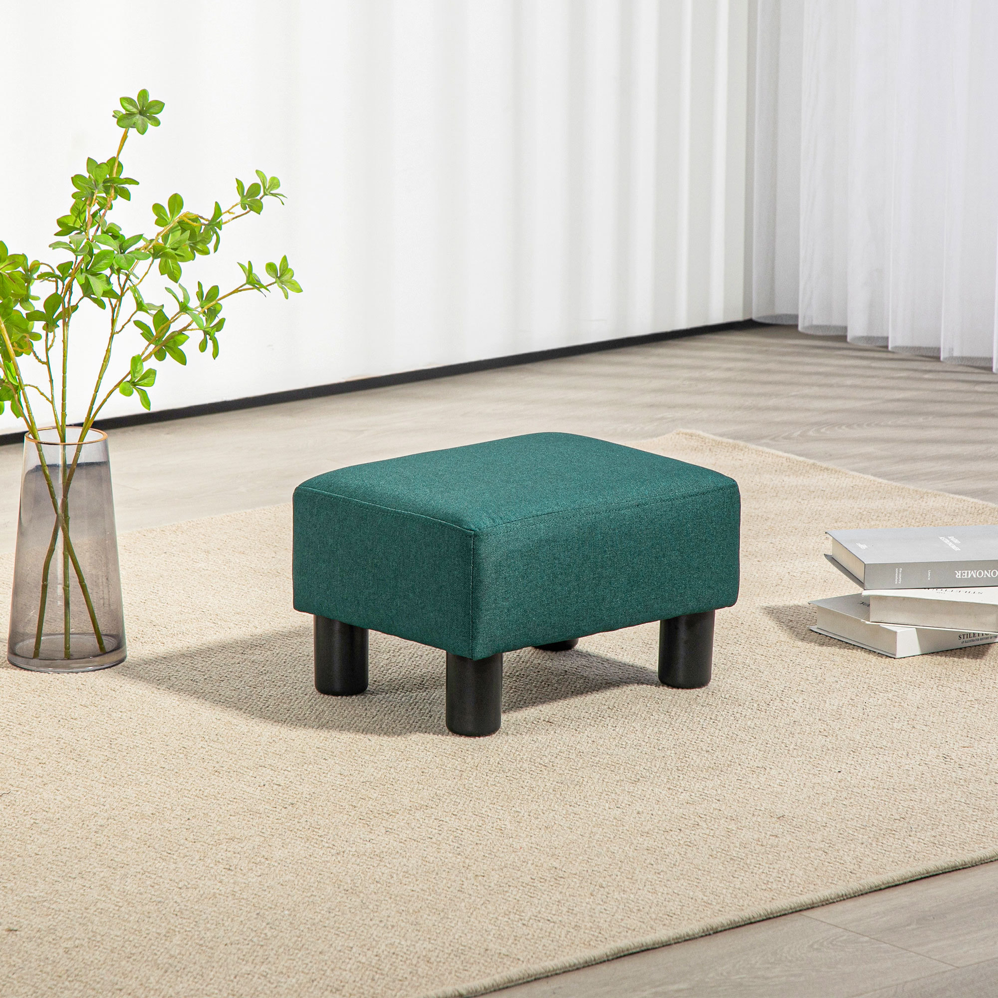 Ebern Designs Modern Homcom Green Cube Ottoman Foot Rest, Small Foot ...