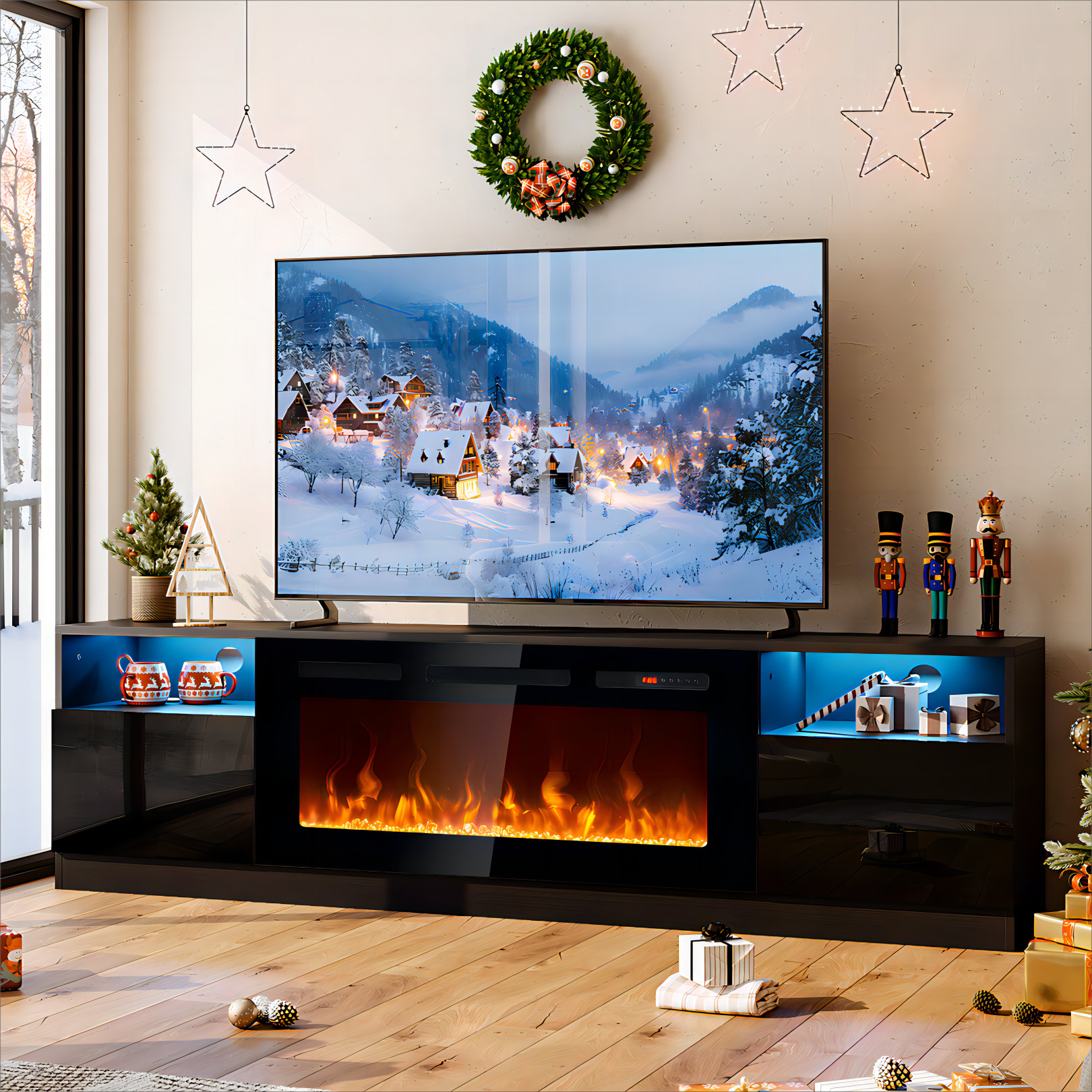 Ivy Bronx Fireplace Tv Stand With 36" Electric Fireplace, Led Light ...