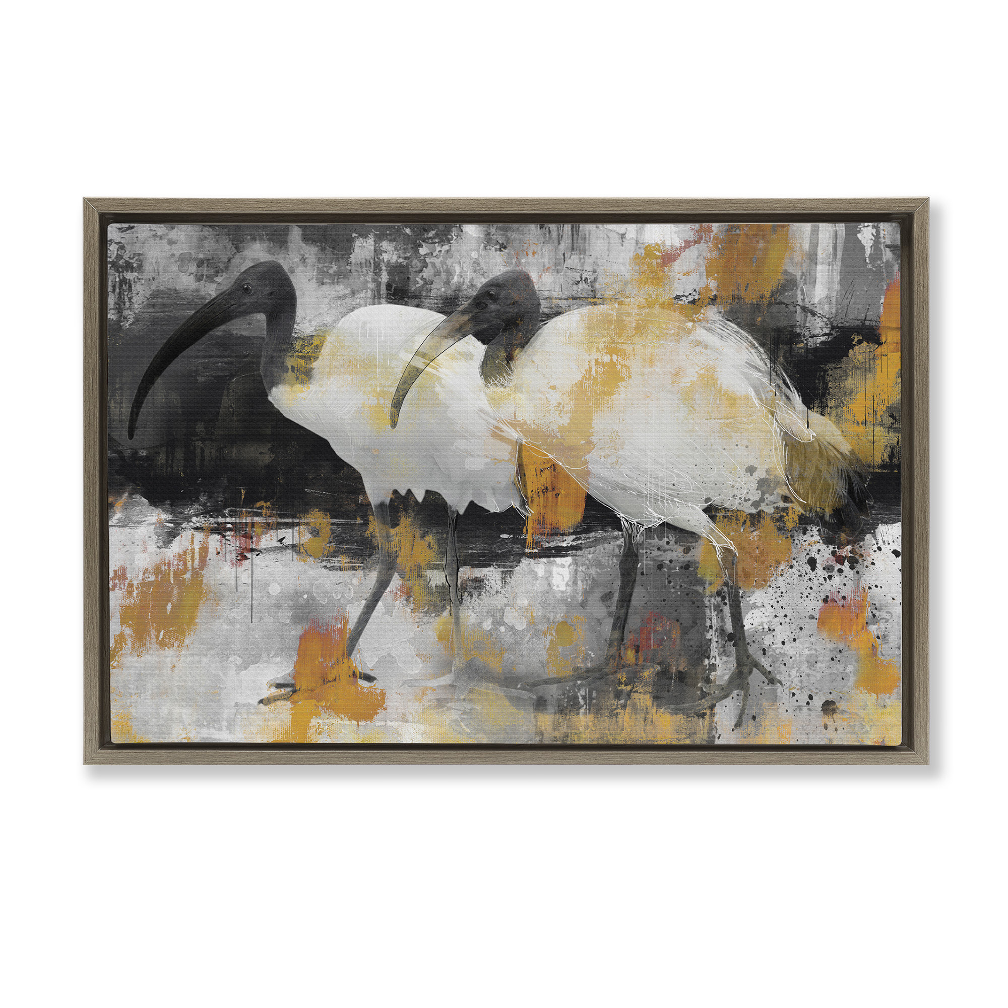 Alcott Hill® Grey & Yellow Modern Birds Framed Floater Canvas by Porter ...