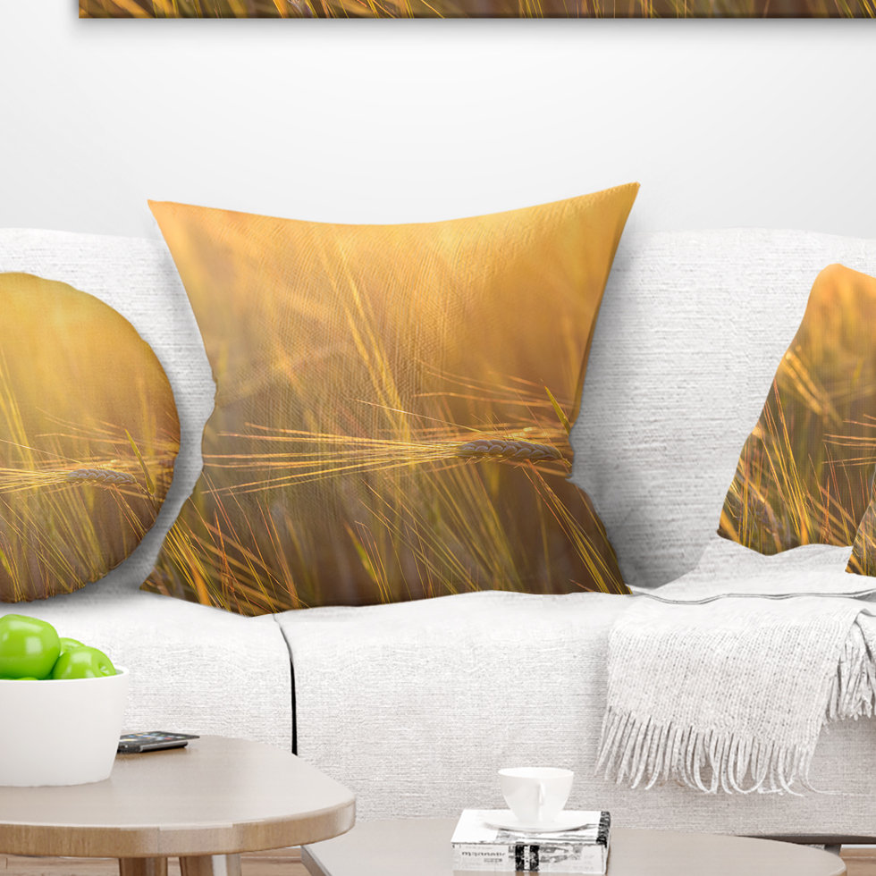 Design Art Wheat Field Close up at Sunset - Landscape Printed Pillow ...