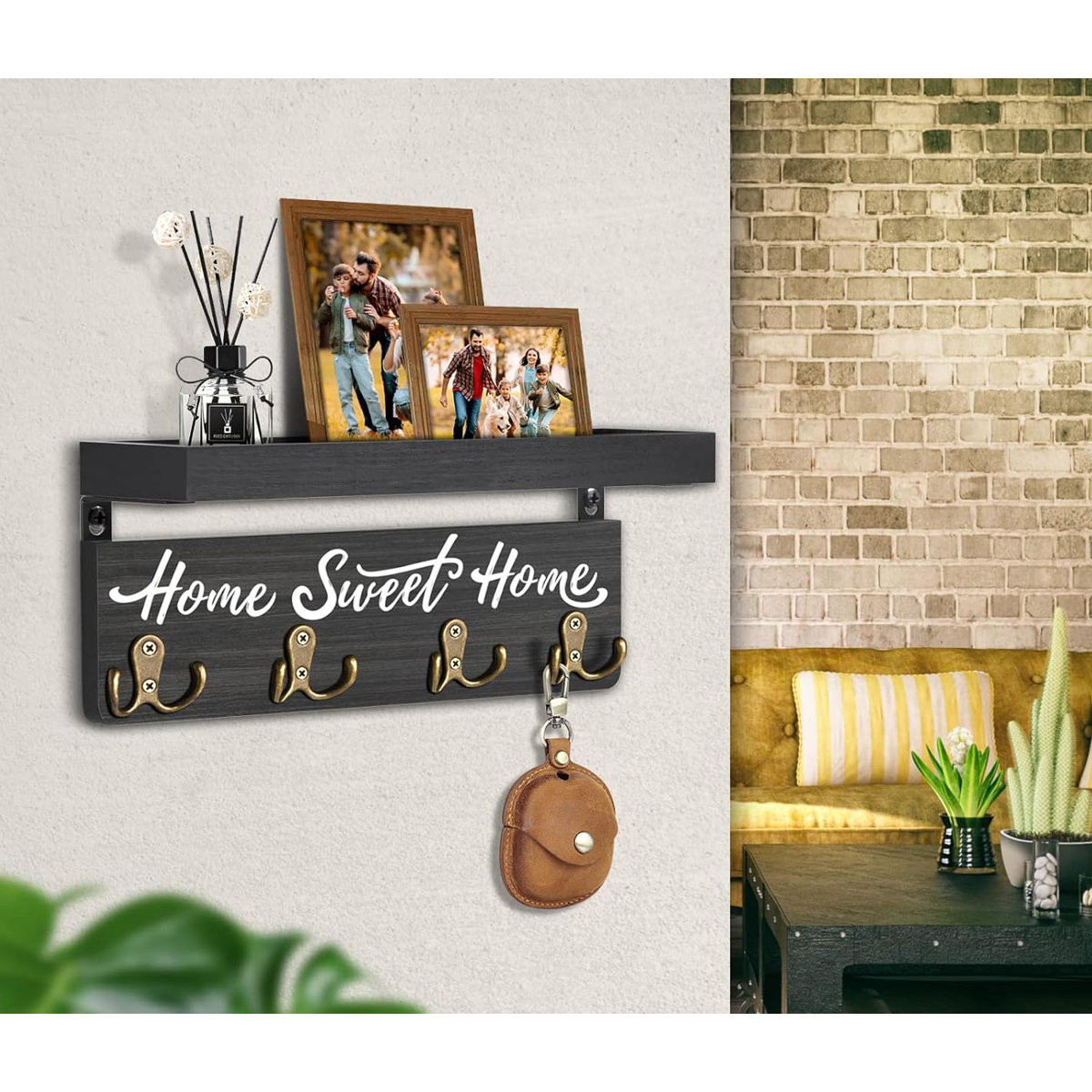 August Grove® Key Holder For Wall Decorative, Rustic Wooden Key Hanger ...