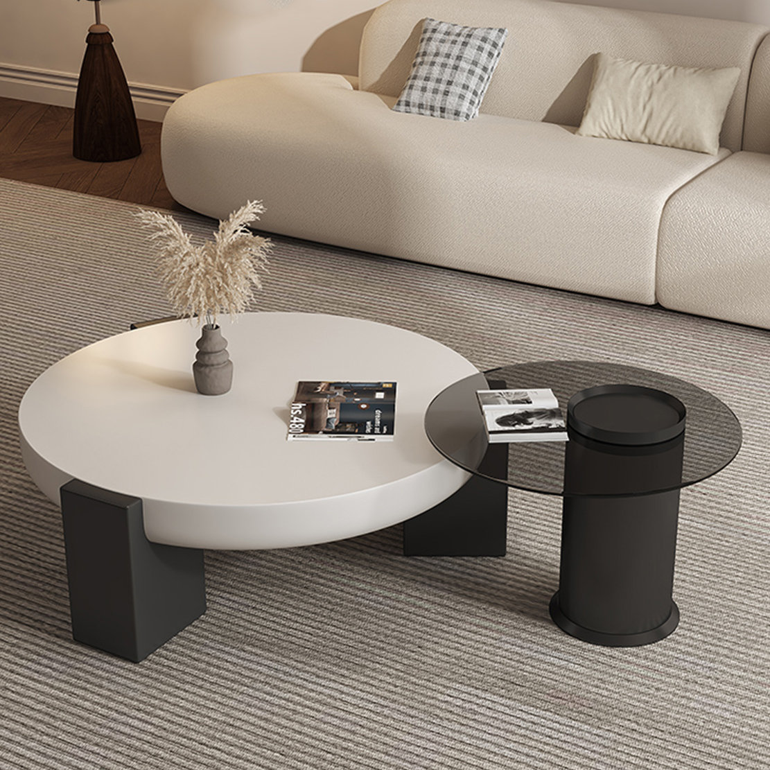 EXCEEB High-level Simple Round Coffee Table Living Room Coffee Table ...