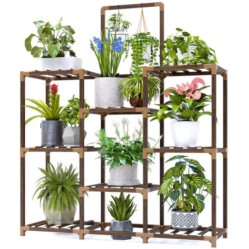 Arlmont & Co. Double Rod Indoor Wooden Plant Stand | Wayfair