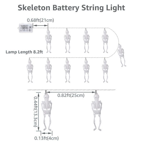The Holiday Aisle® 1.56'' Halloween Skeleton Skull String Lights ...