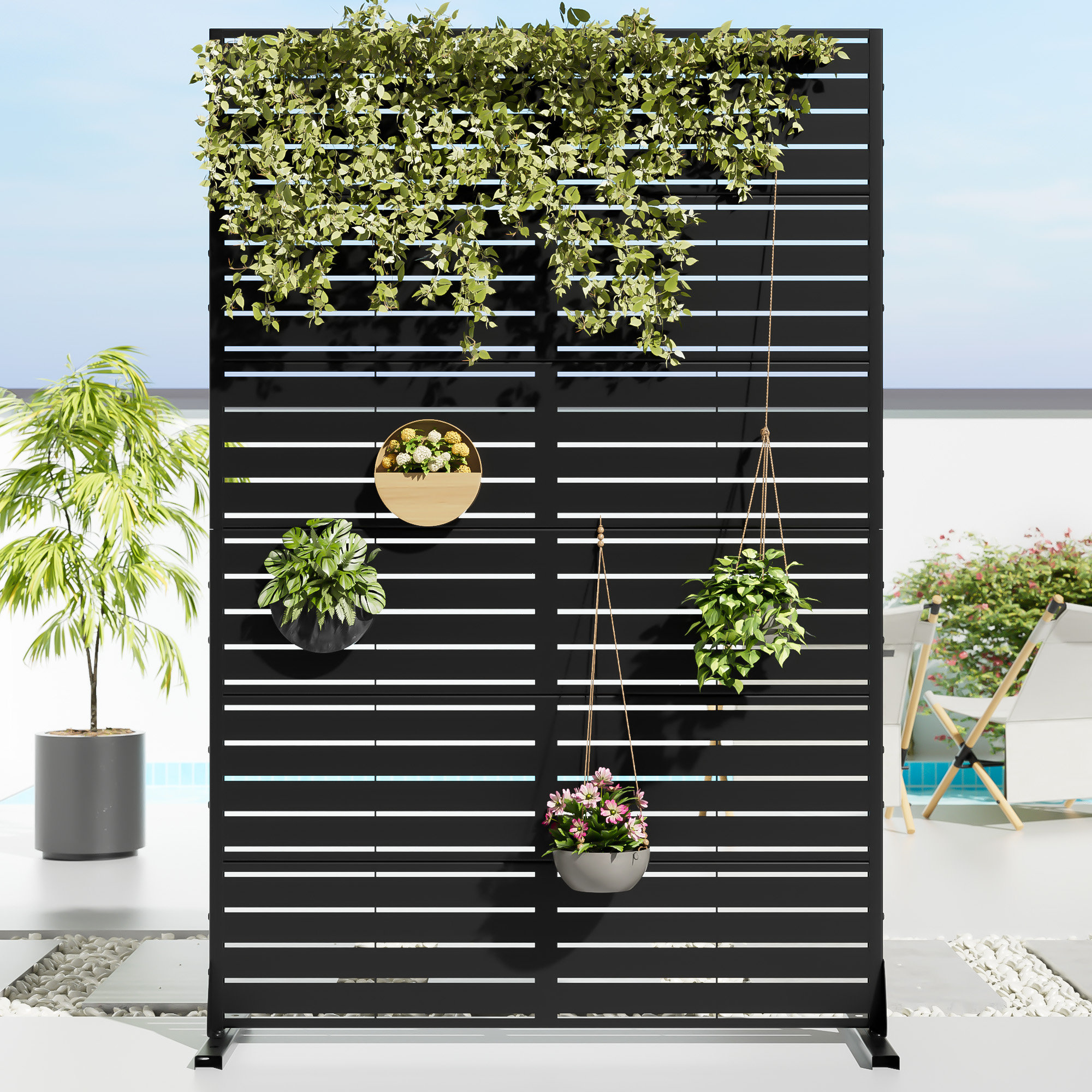 Dovelina Privacy Metal Screen Fence Panel Horizontal Stripe Pattern ...