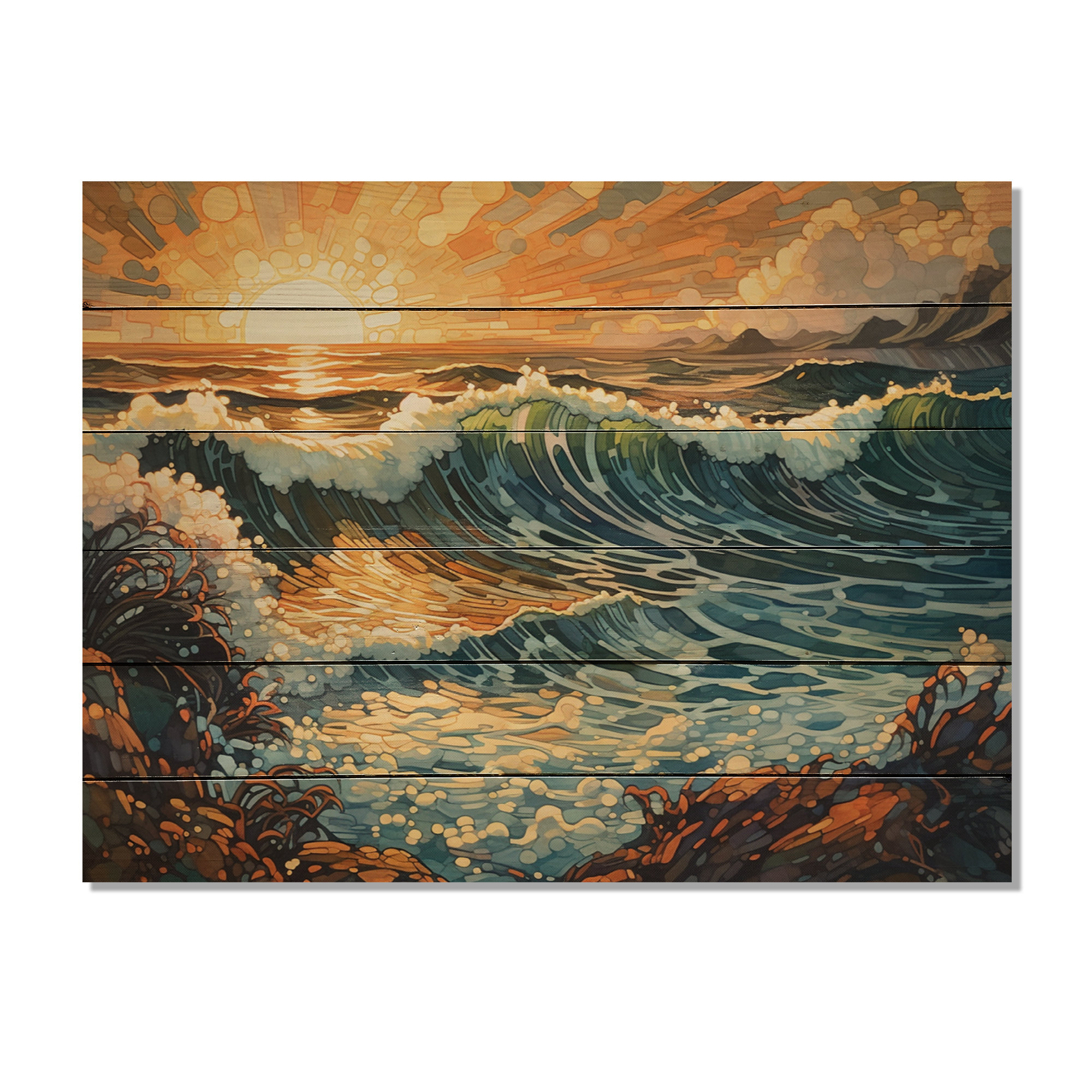 Dovecove Shauvin Bright Sun Majestic Waves I On Wood Print | Wayfair