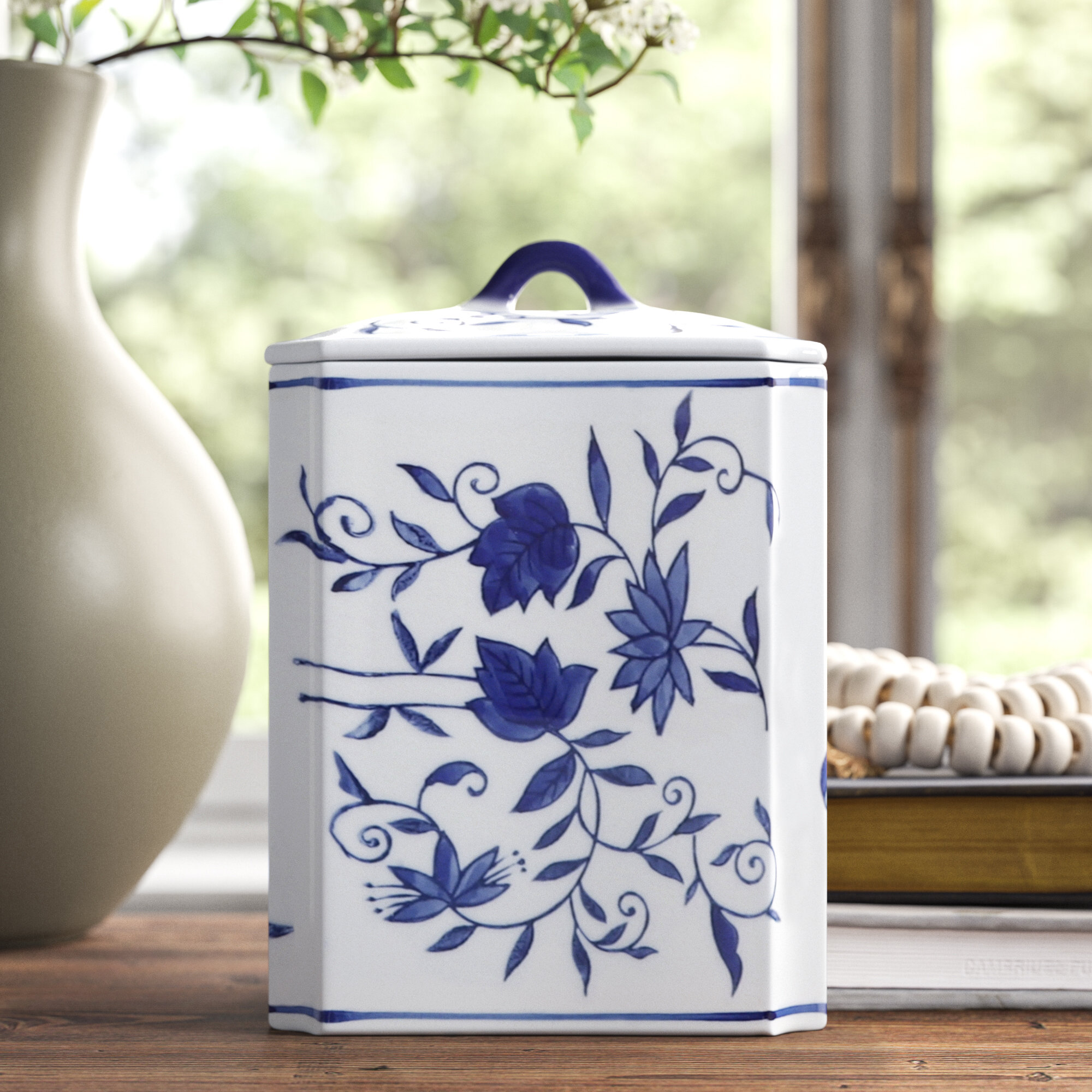Kelly Clarkson Home 8" Ceramic Box Jar - Blue and White Chinoiserie ...