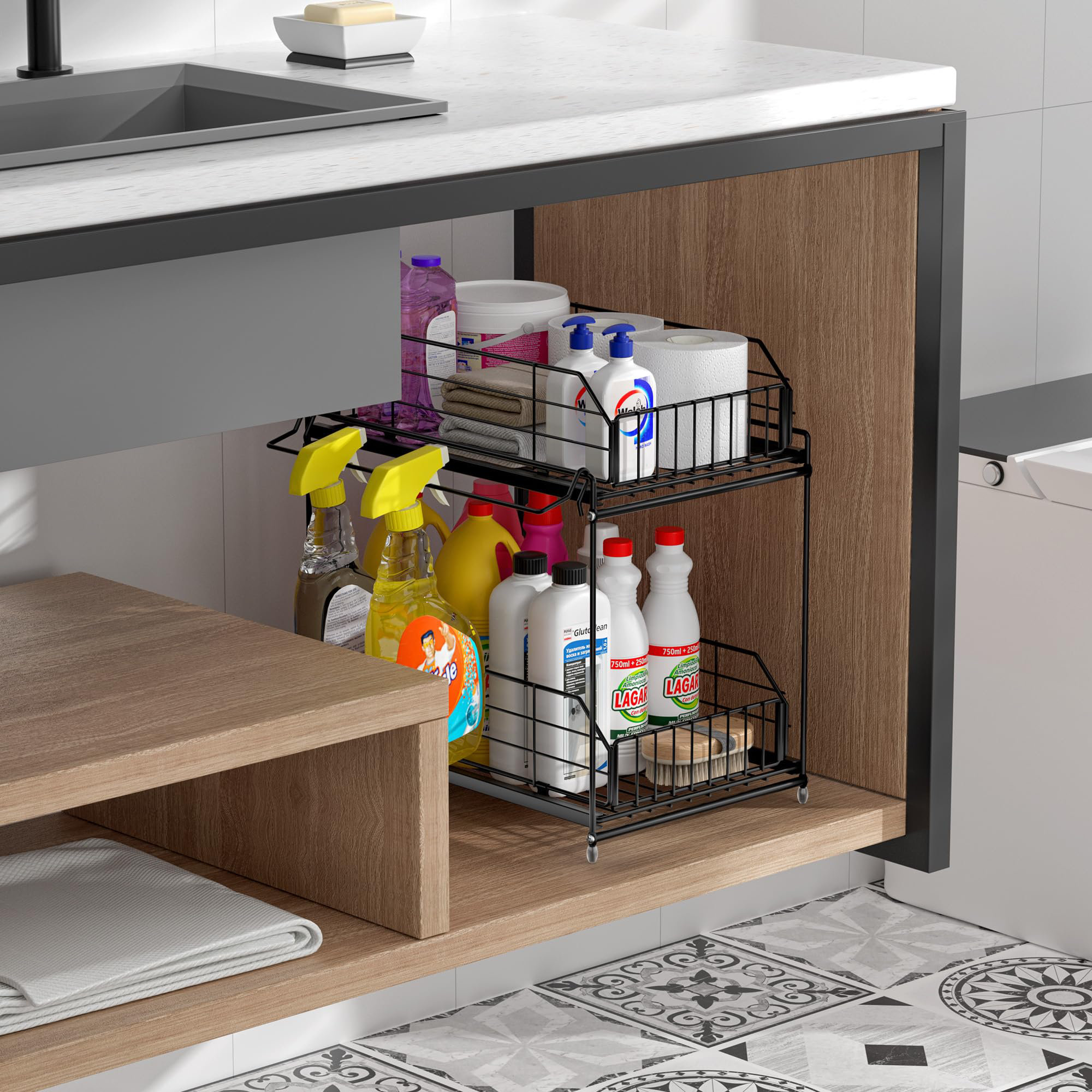 Rebrilliant Under Sink Organizer, 2 Tier Bathroom Cabinet Organizer ...