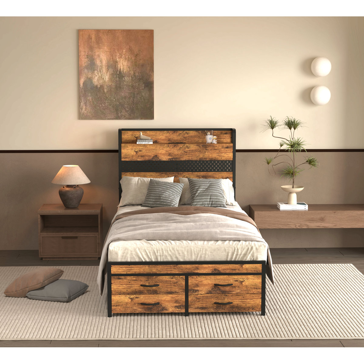 Brayden Studio® Twin Bed Frames With Headboard, Twin Size Bed Frames ...
