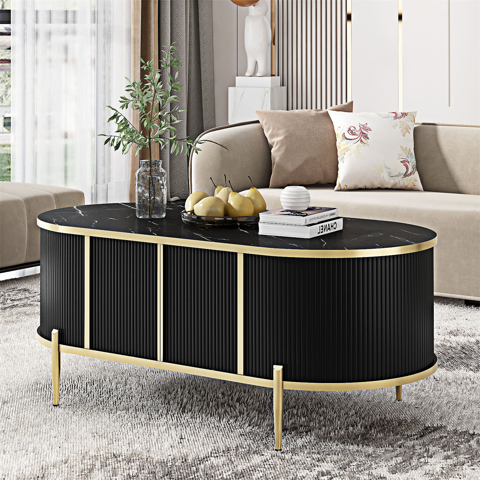 House of Hampton Fluted Coffee Table with Cabinets - Wayfair Canada