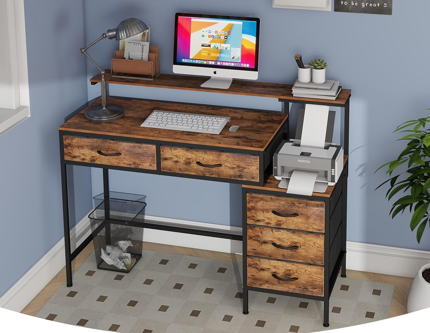 17 Stories Computer Desk With Reversible Drawer Cabinet Printer Stand ...