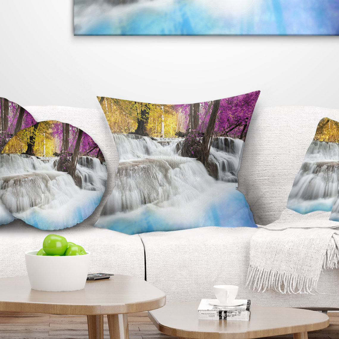 Design Art Erawan Waterfall - Landscape Printed Pillow | Wayfair
