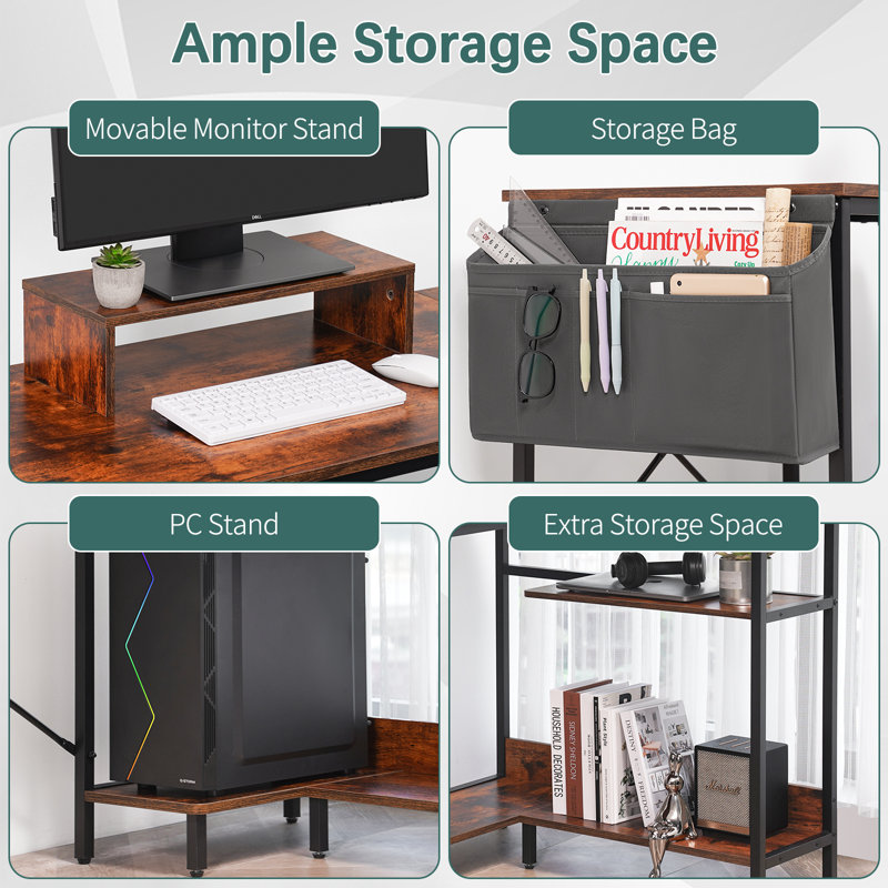 Inbox Zero Lorrene L Shaped Desk, Corner Desk with Monitor Stand ...