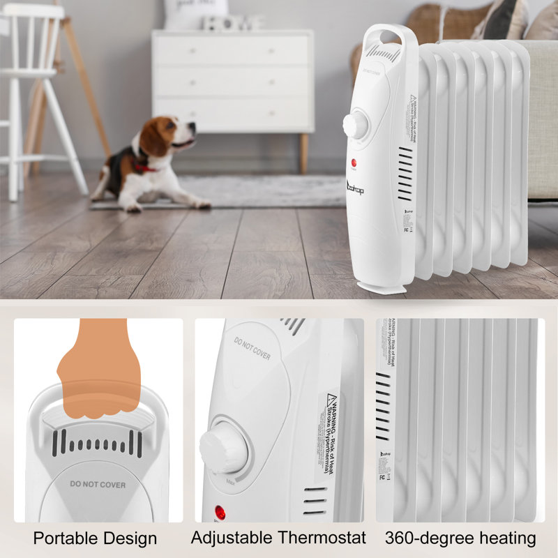 Winado 600-Watt Electric Oil-Filled Radiator Space Heater In White ...