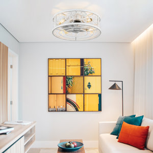 Wrought Studio Gaeton 20" Flush Mount Vintage White Caged Ceiling Fan ...