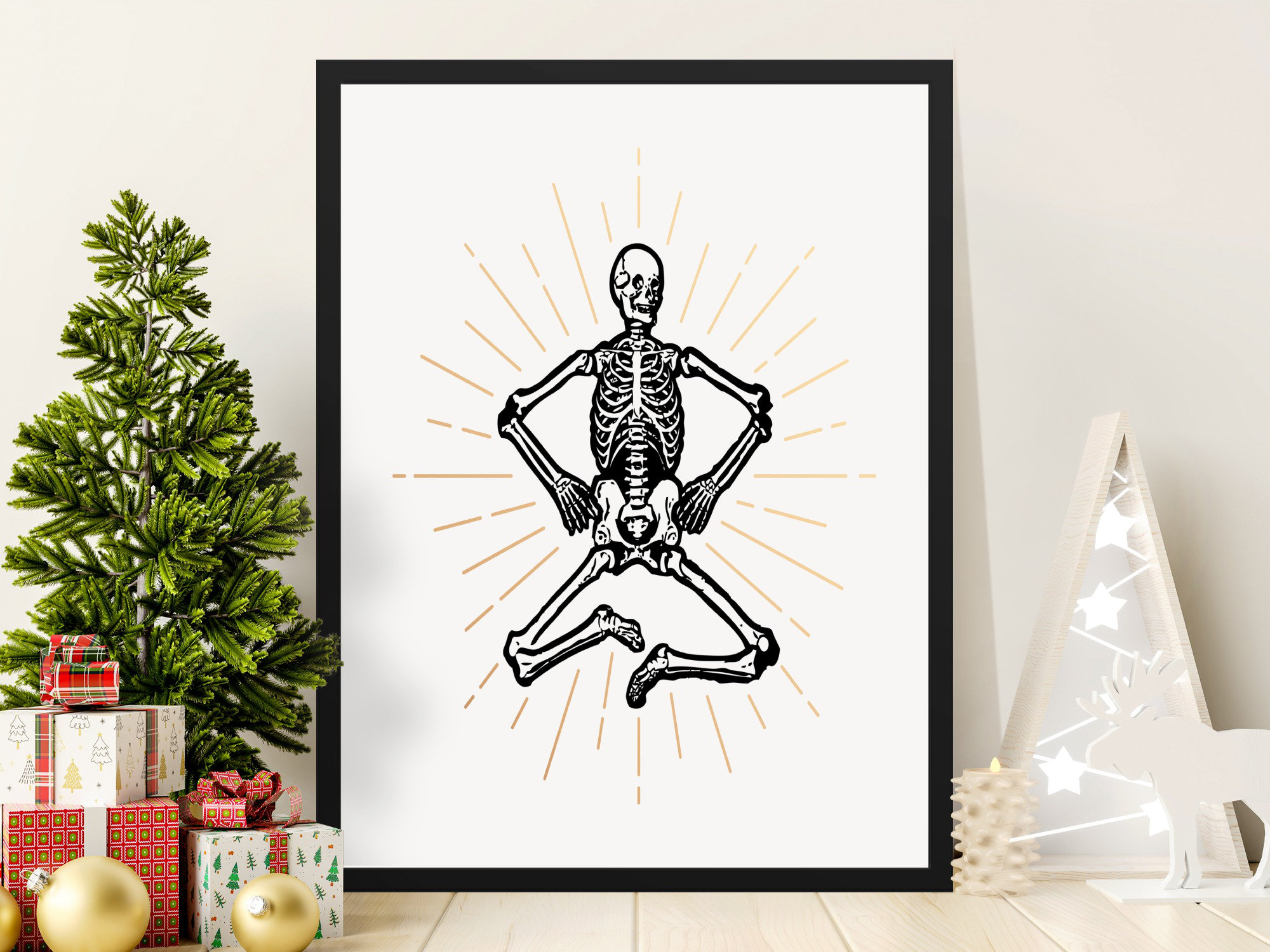 Lark Manor Meditating Skeleton Art Wall Decor Illustration Framed ...