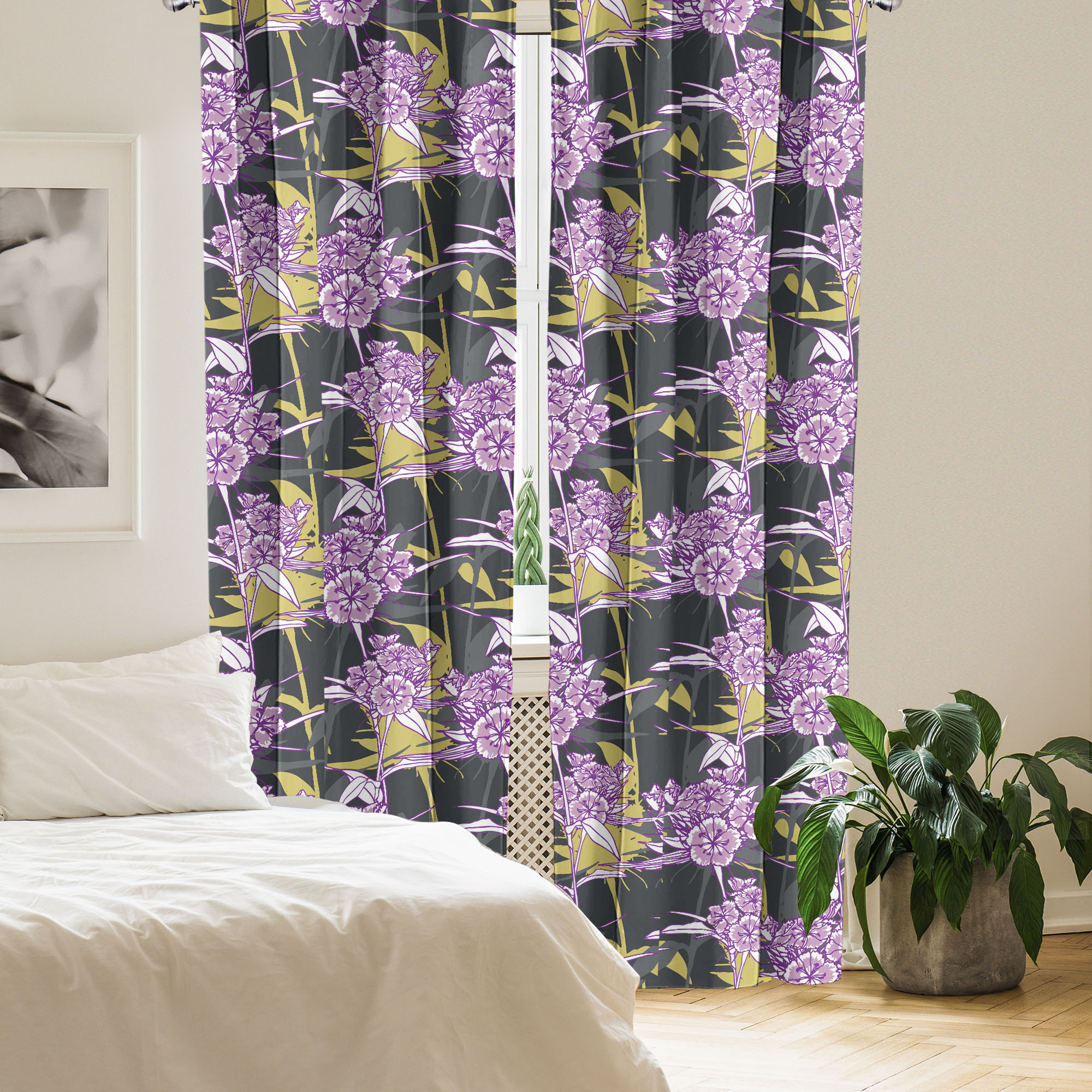 East Urban Home Floral Curtains Botanical Overlapping Art Pair of Pale ...