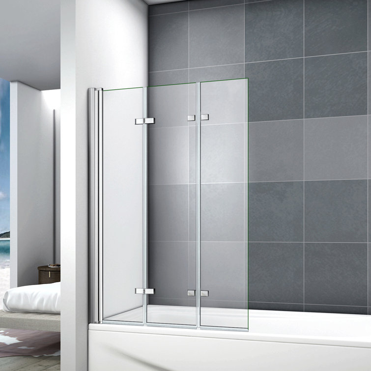 Belfry Bathroom Lindo 1420mm H Semi-Frameless Bath Screen with Clear ...
