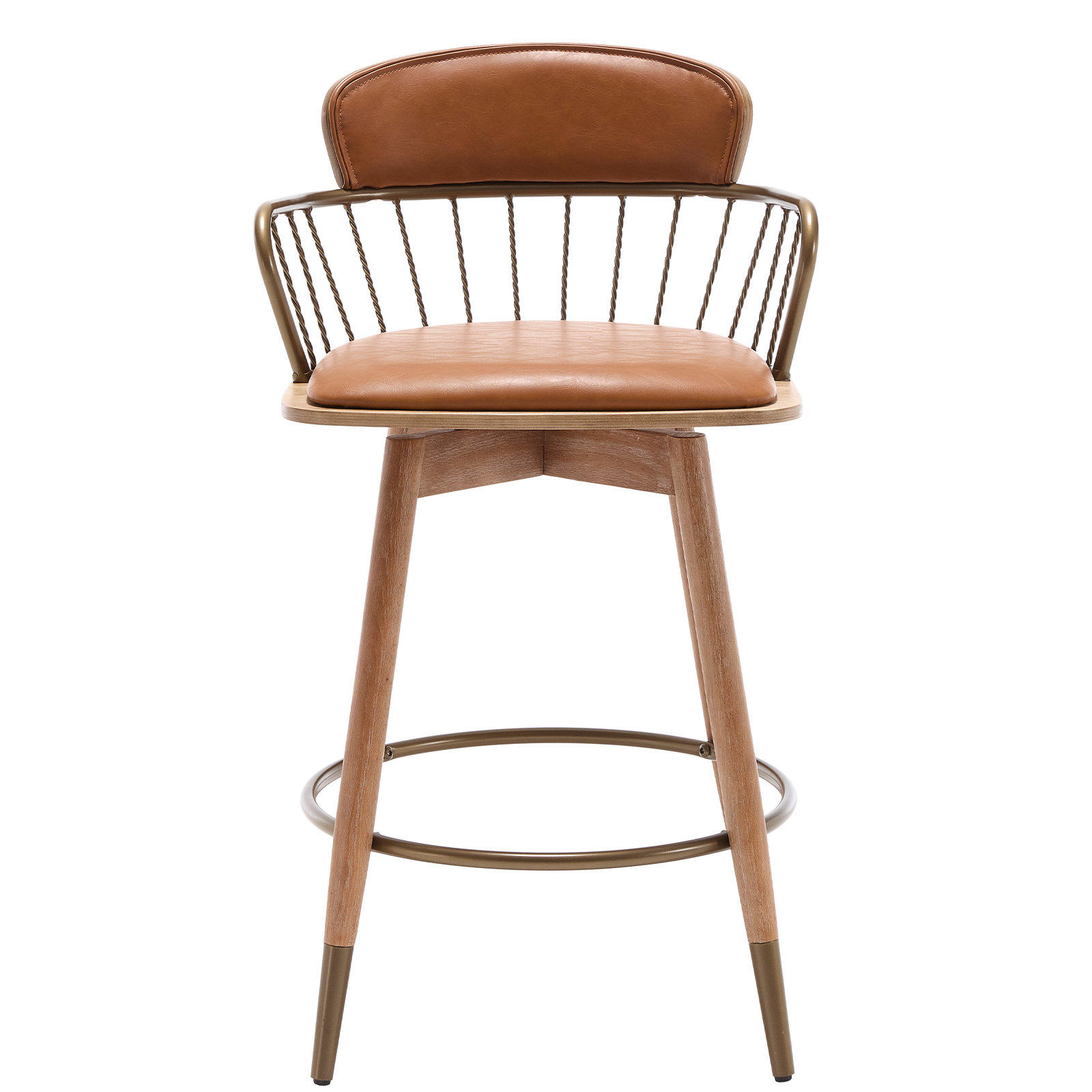 Mercer41 Swivel Upholstered Counter Bar Stools With Wood Frame Set of 1 ...