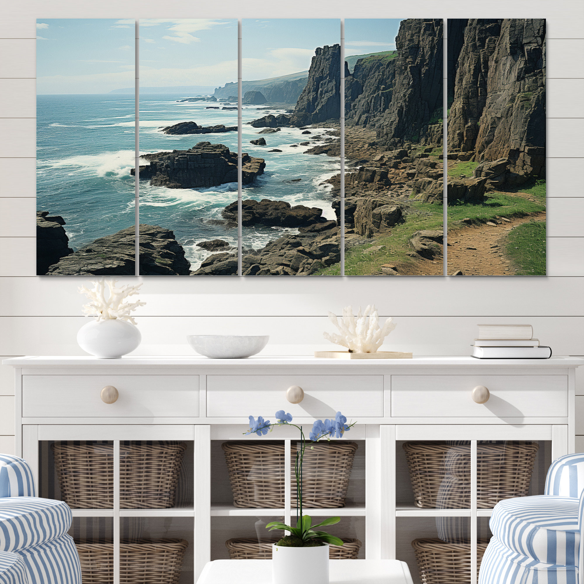 Highland Dunes Coastal Ocean Cliffs II On Canvas 5 Pieces Print | Wayfair