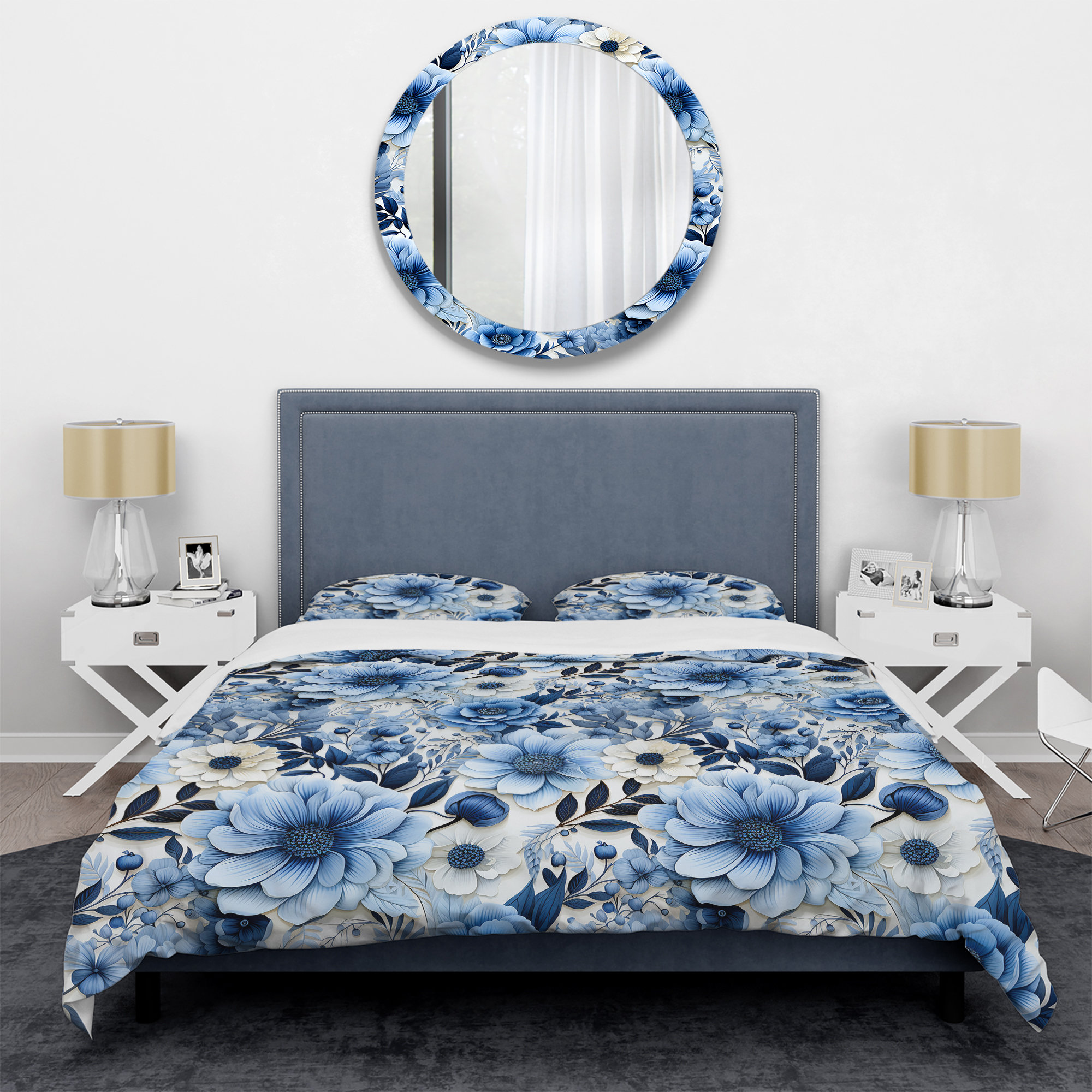 Design Art Blue Watercolor Eccentric Floral Pattern II Duvet Cover Set ...