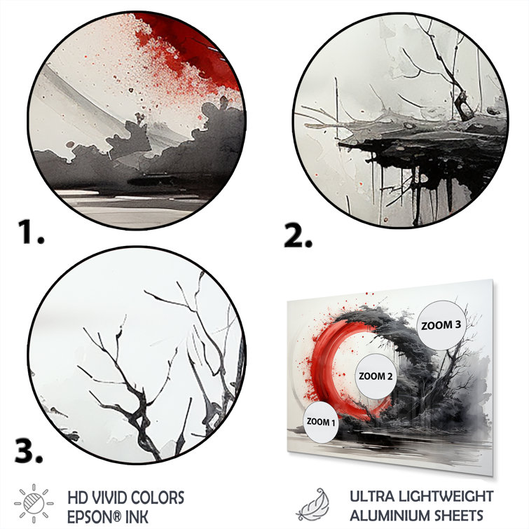 DesignArt Red Black Buddhist Art Enso Enlightenment - Spiritual Metal ...