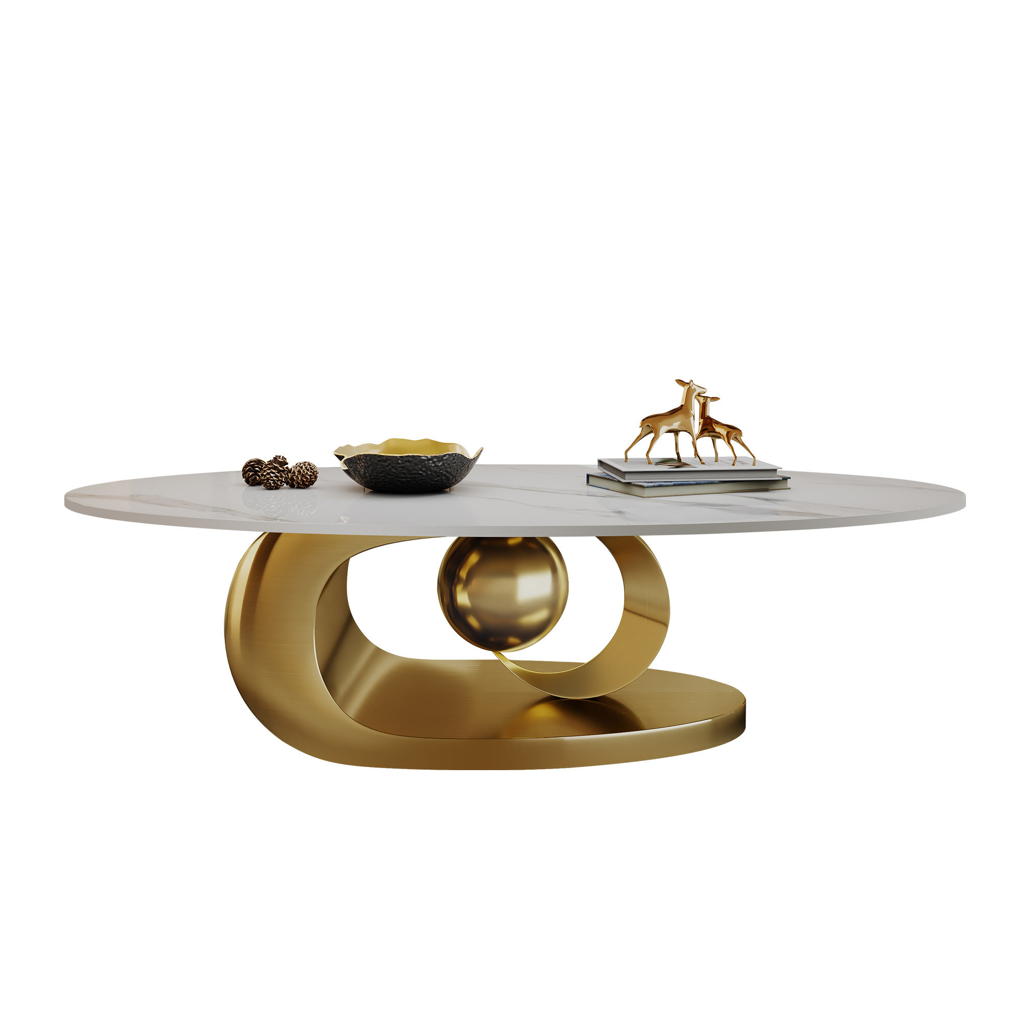Everly Quinn Sculptural Stability Stainless Steel & Marble Coffee Table For Modern & Avant-garde ...