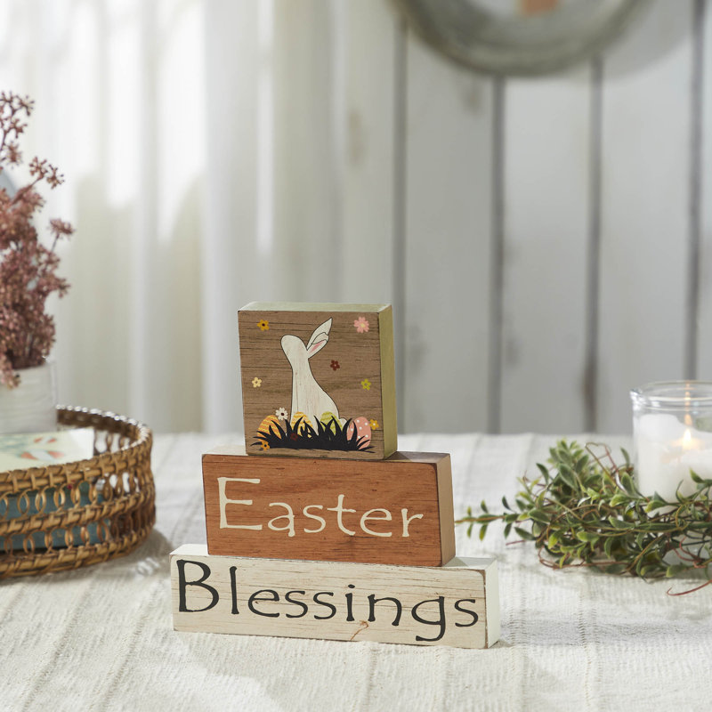 VHC Brands Spring In Bloom Easter Blessings MDF Block Sign Set of 3 ...