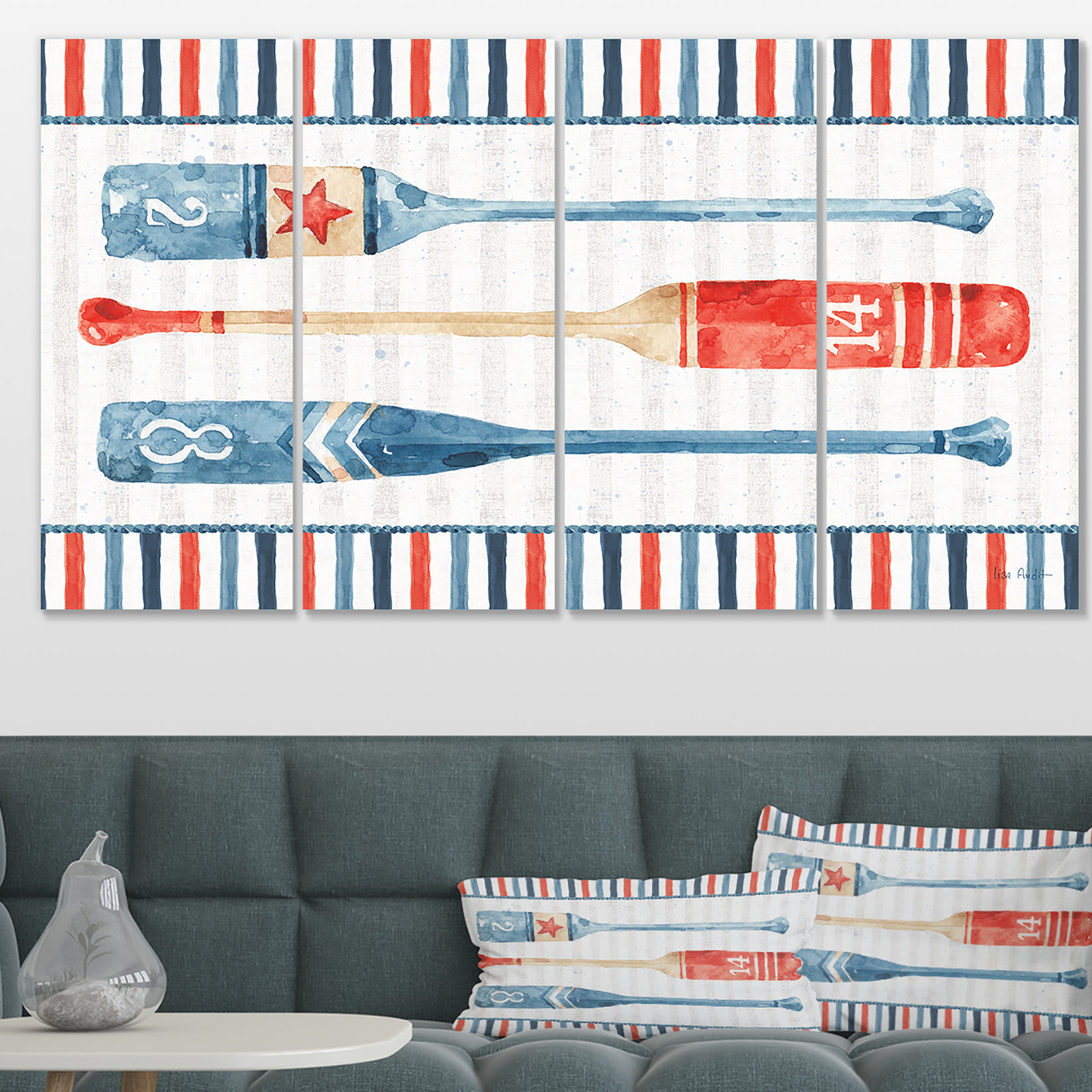 East Urban Home 'Watercolor Nautical Paddles' Print Multi-Piece Image ...