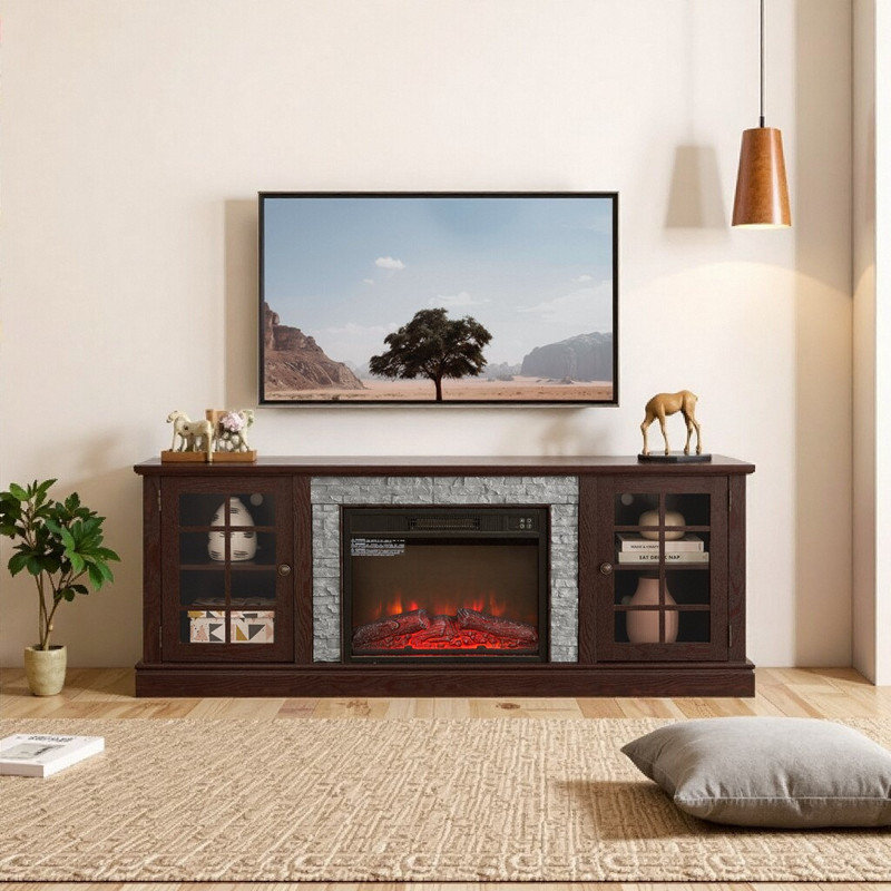 Ophelia & Co. TV Stand with 2-Door Storage & Electric Fireplace, Faux ...