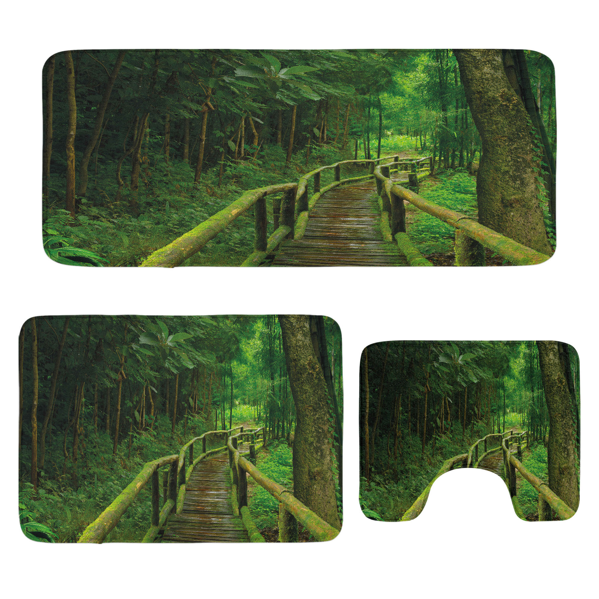 East Urban Home Jungle Bathroom Rug Set 3 Pieces U-Shape & Rectangle ...