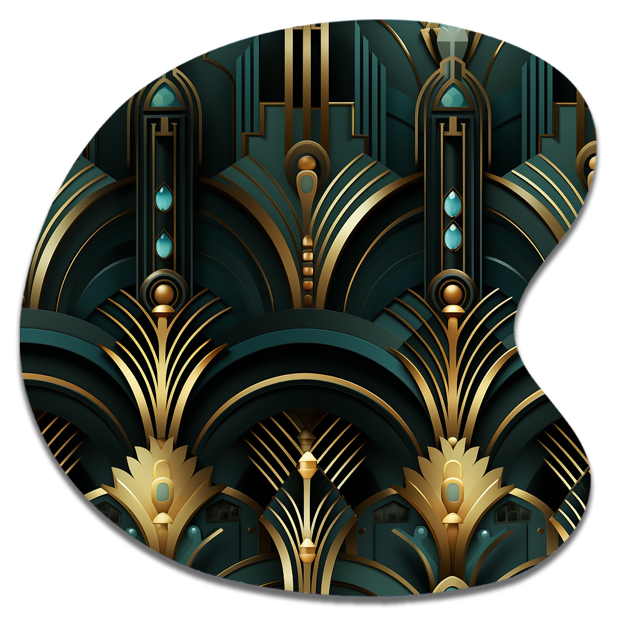 Design Art Gold And Green Art Deco Opulence - Abstract Irregular Wall ...