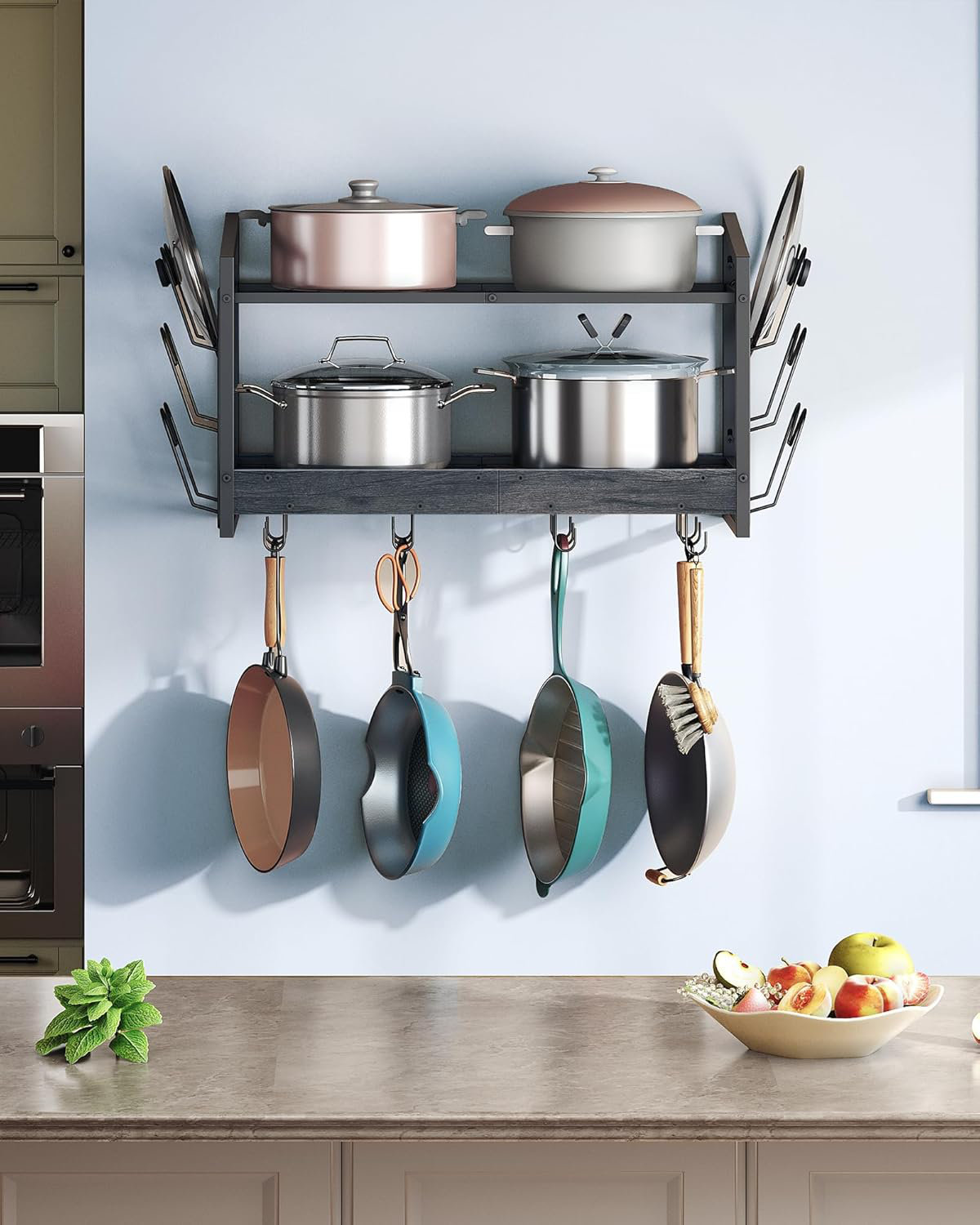 Prep & Savour Pot Rack Wall Mounted 2-Tier Kitchen Pot And Lid ...