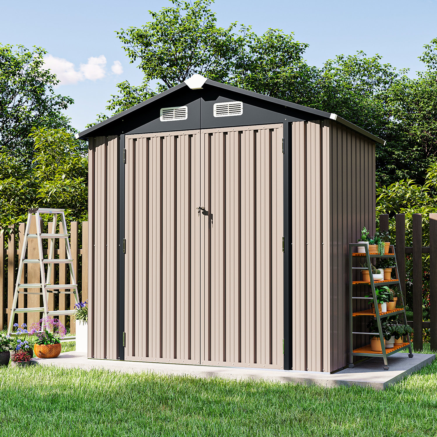 Outdoor Storage Cabinet NETAJE 8'x12' Outdoor Metal Storage Shed With ...