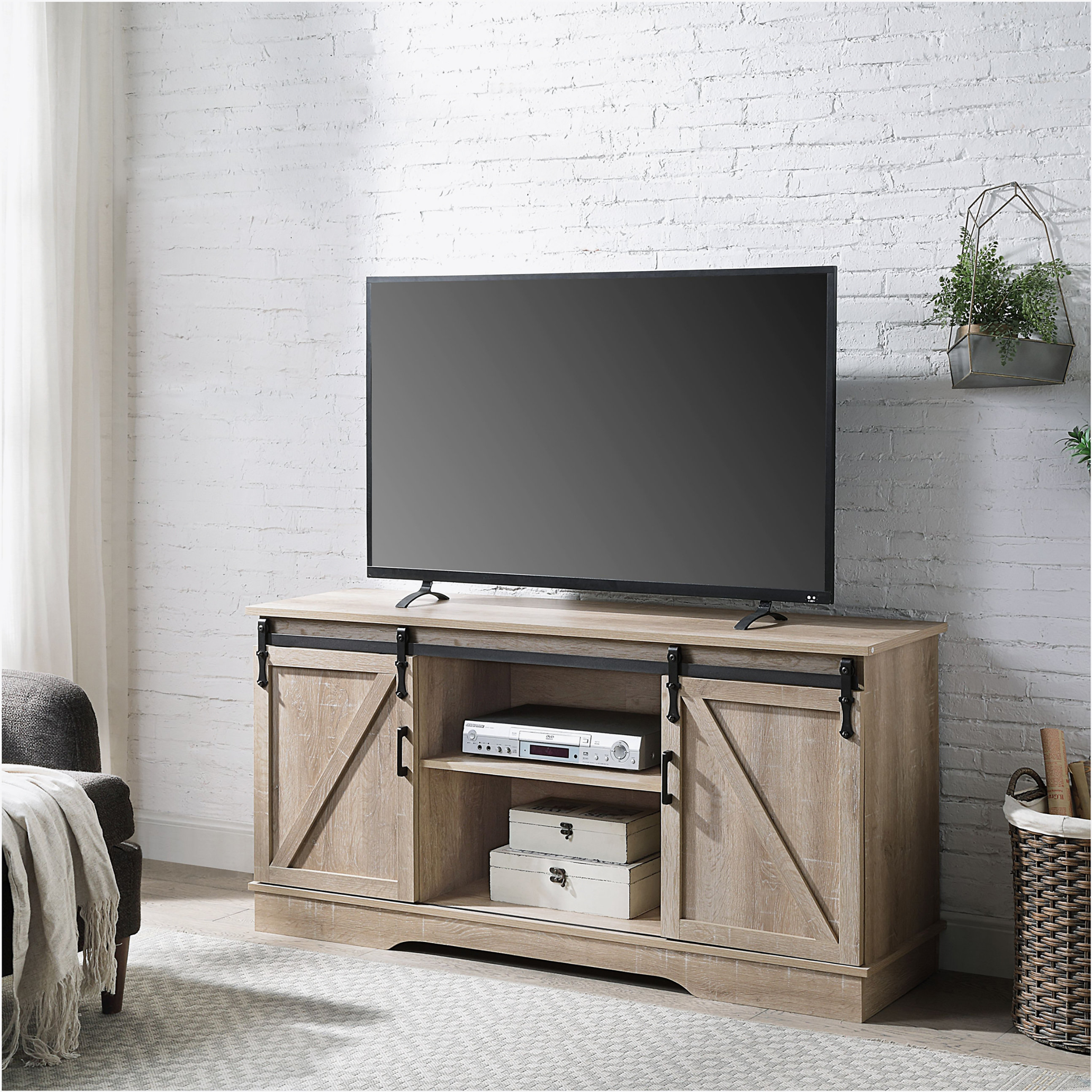 Ophelia & Co. Oak TV Stand with 2 Sliding Barn Doors | Wayfair