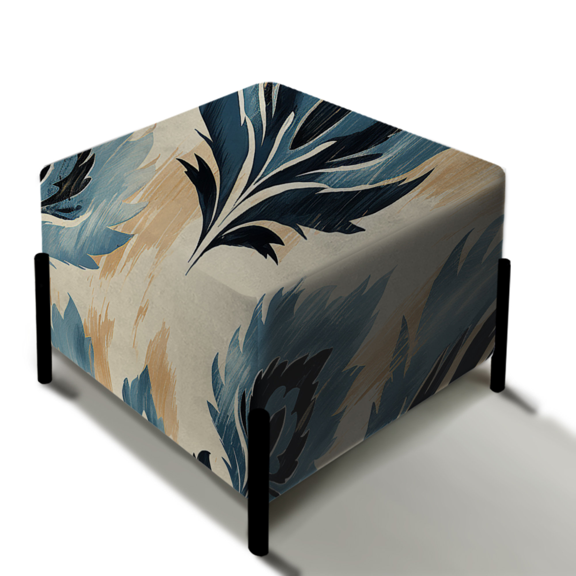 Design Art Blue And Beige Artisan Ikat Heritage - Ikat Square Ottoman | Wayfair