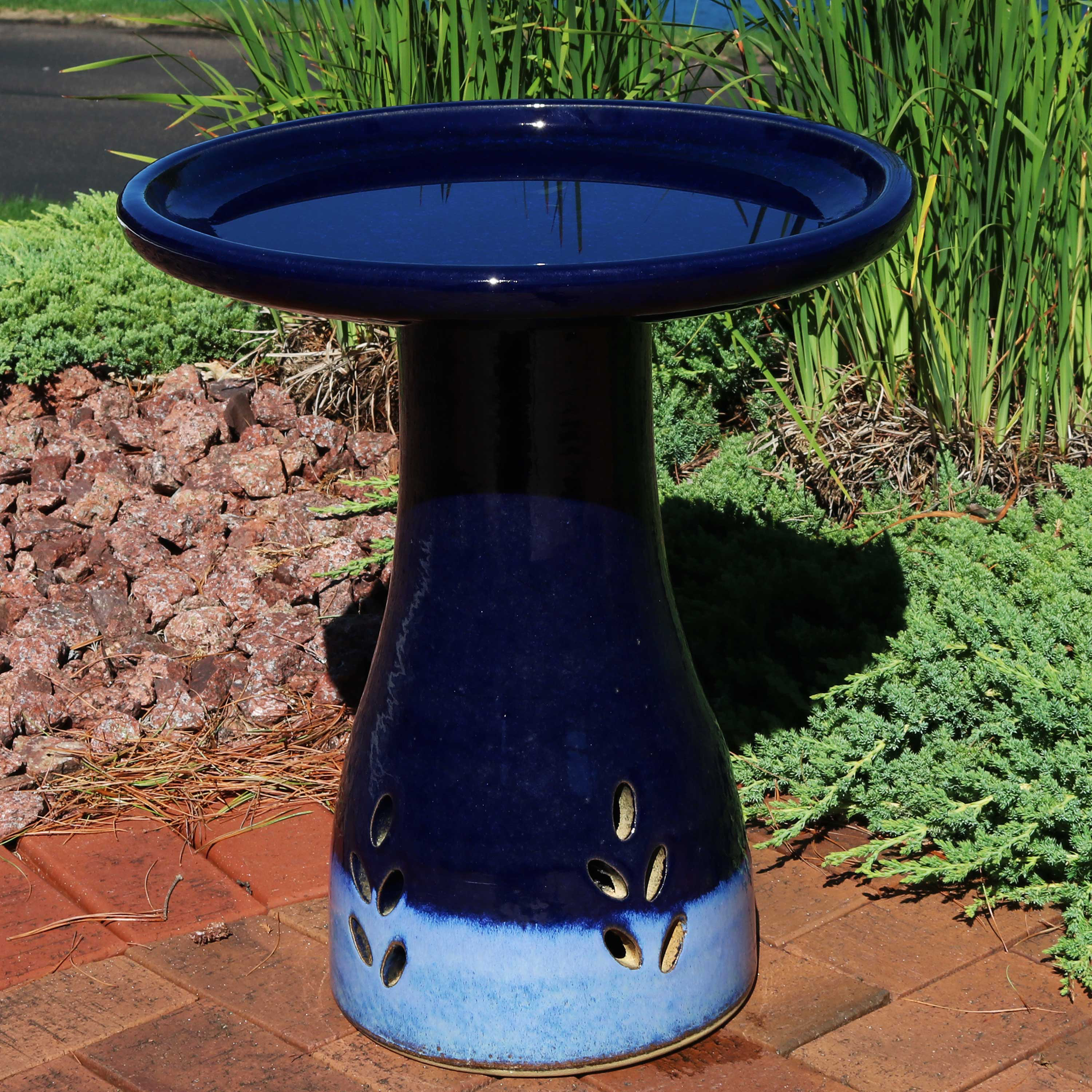 Dakota Fields Classic Freestanding Ceramic Outdoor Bird Bath, UV ...