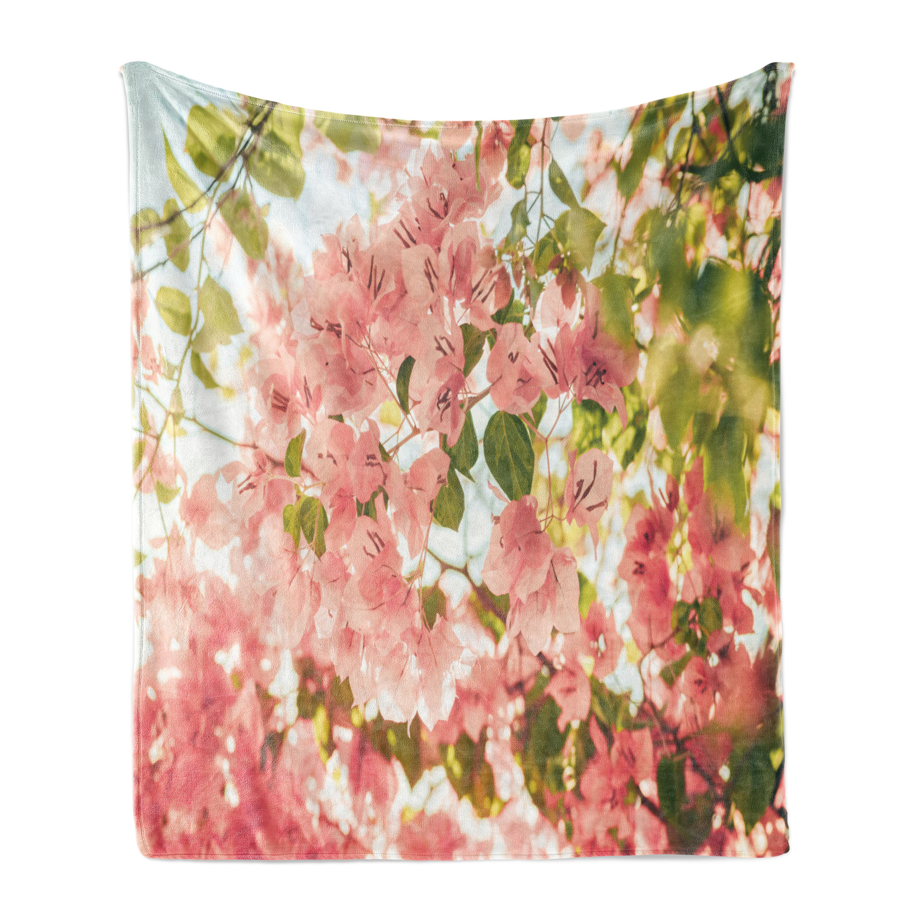 Ambesonne Spring Fleece Throw Blanket Sunny Summer Blossoms Pale Pink ...