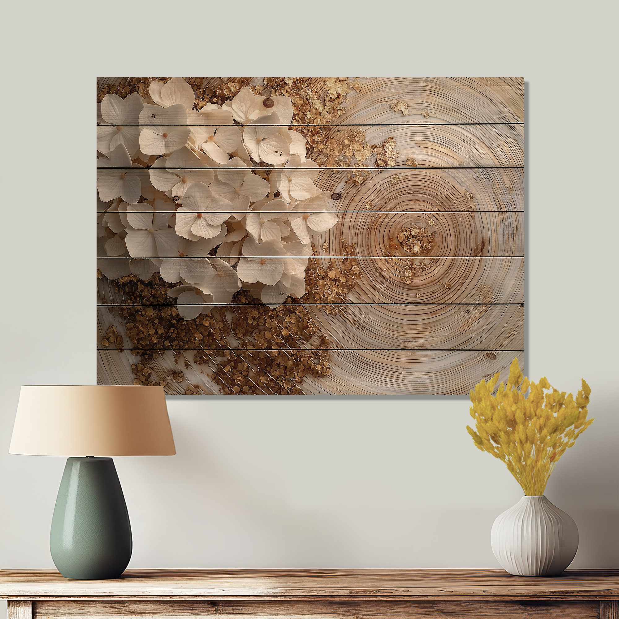 Winston Porter Crystal Hydrangea Flowers On Wooden Slide I - Hydrangea ...