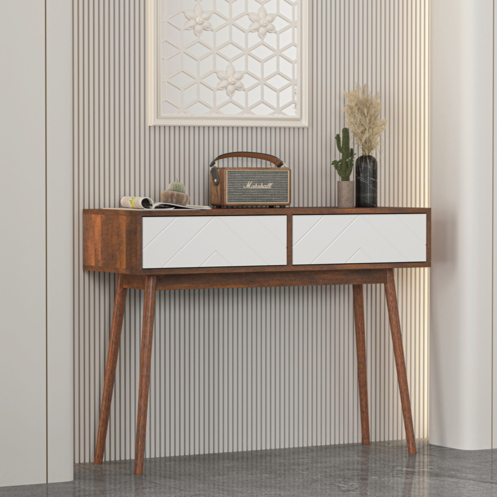 George Oliver Table d'entrée avec 2 tiroirs à panneaux sculptés, console avec espace de ...